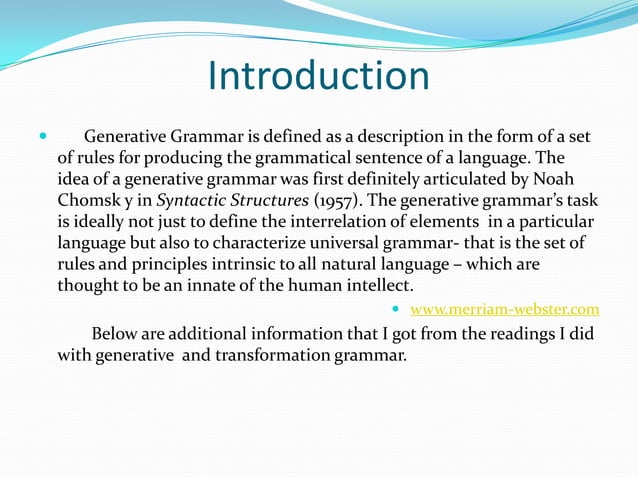 Generative grammar | PPTX | Technology & Computing