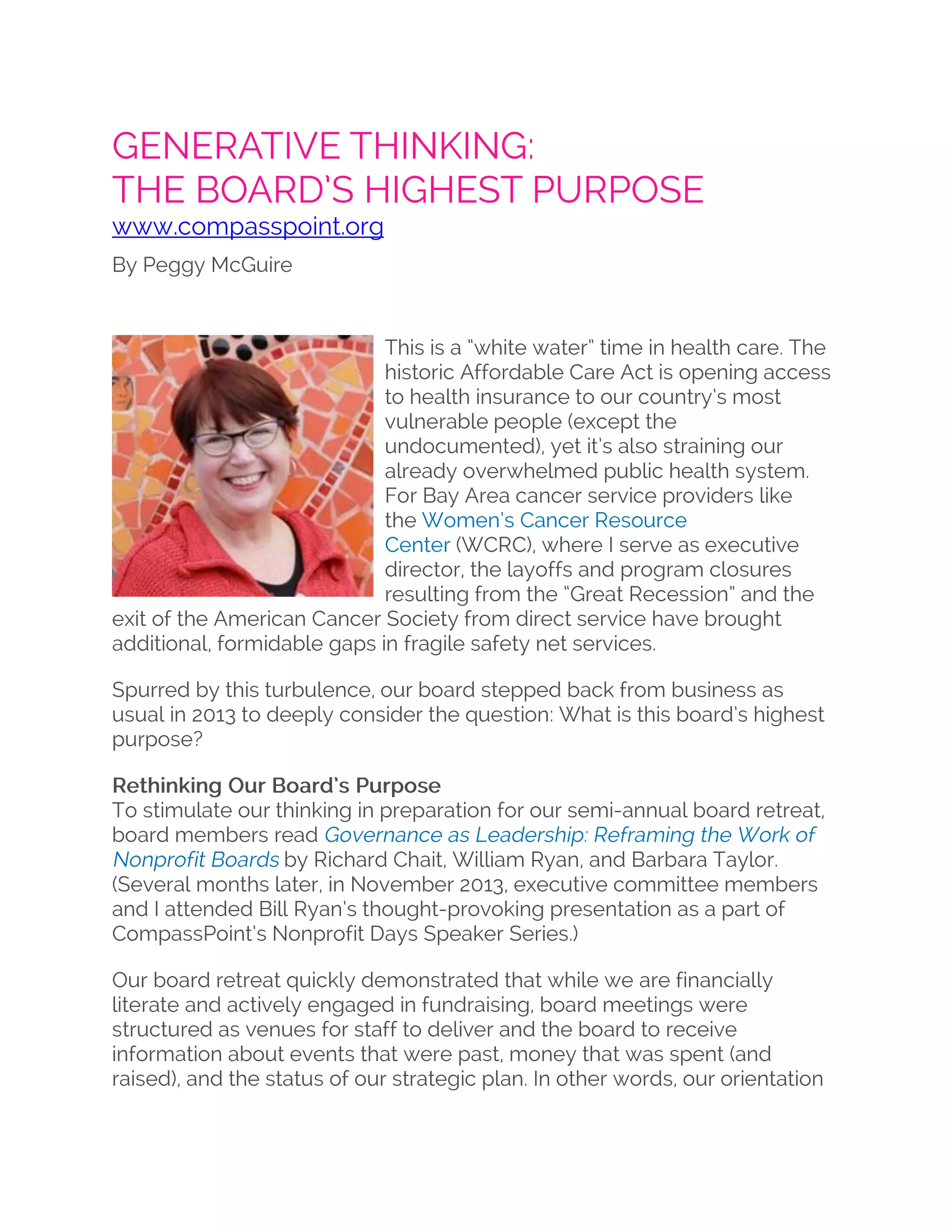 Generative thinking the boards highest purpose (pdf) | PDF