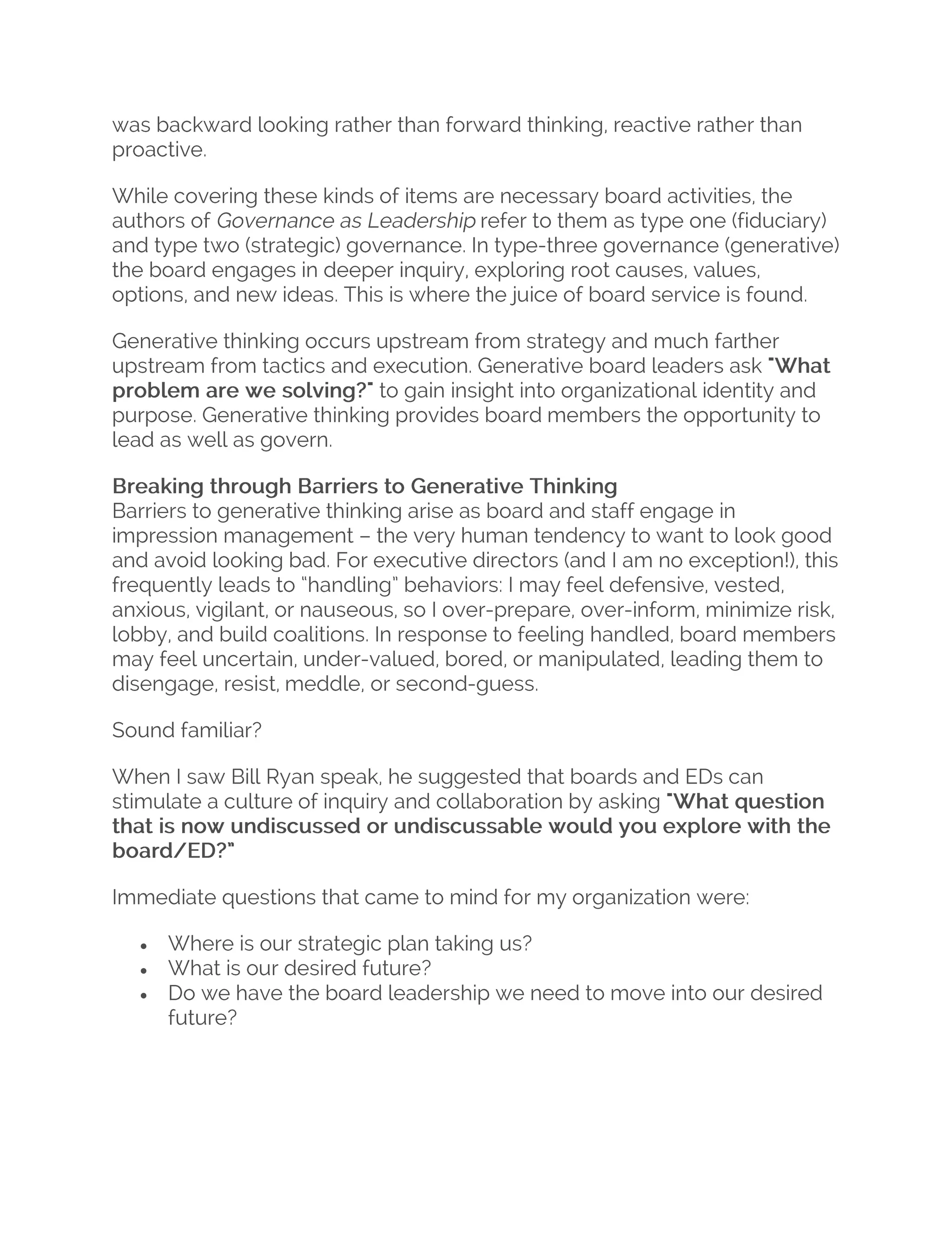 Generative thinking the boards highest purpose (pdf) | PDF