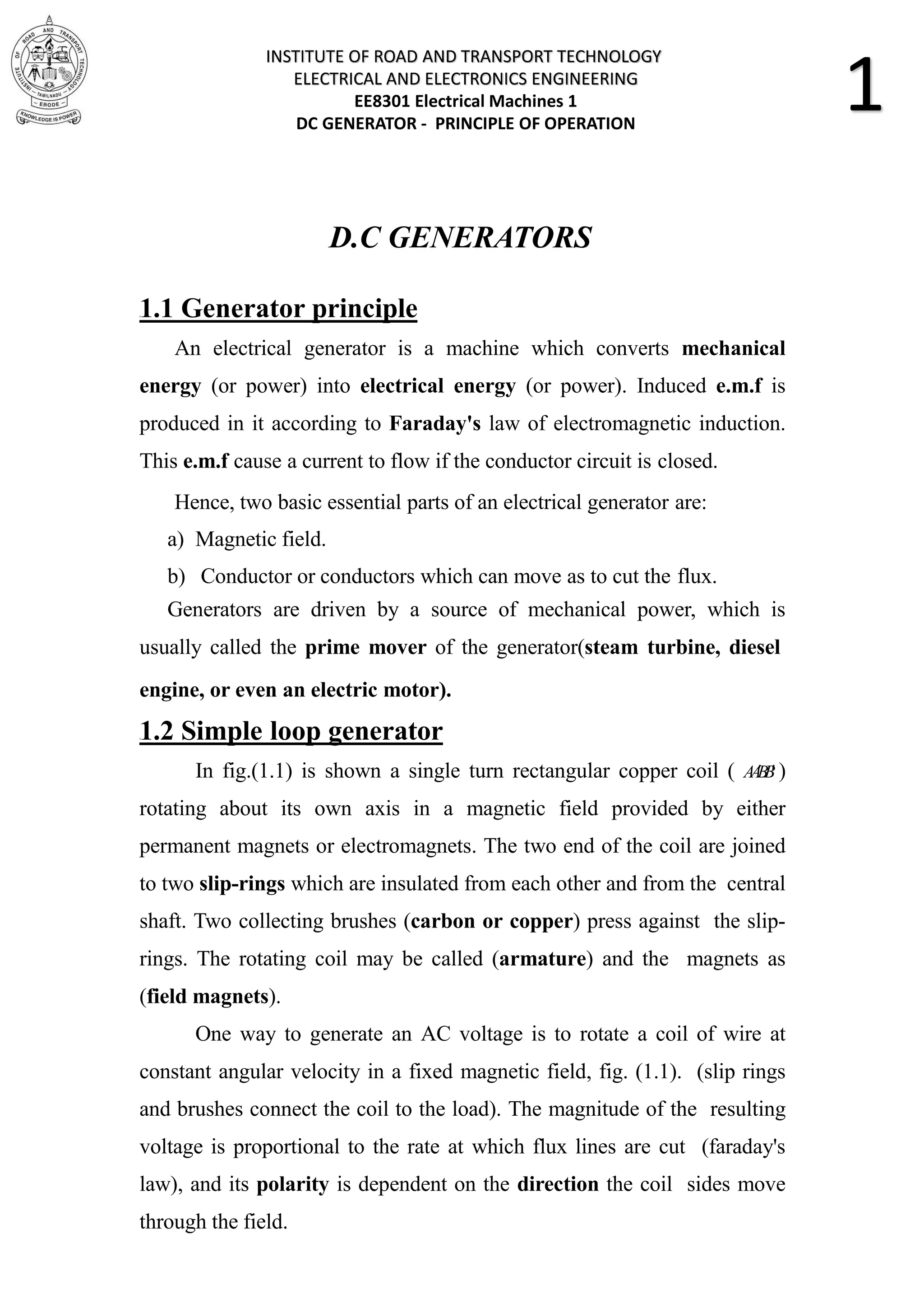 DC GENERATOR EE8301 Electrical Machines 1 | PPTX