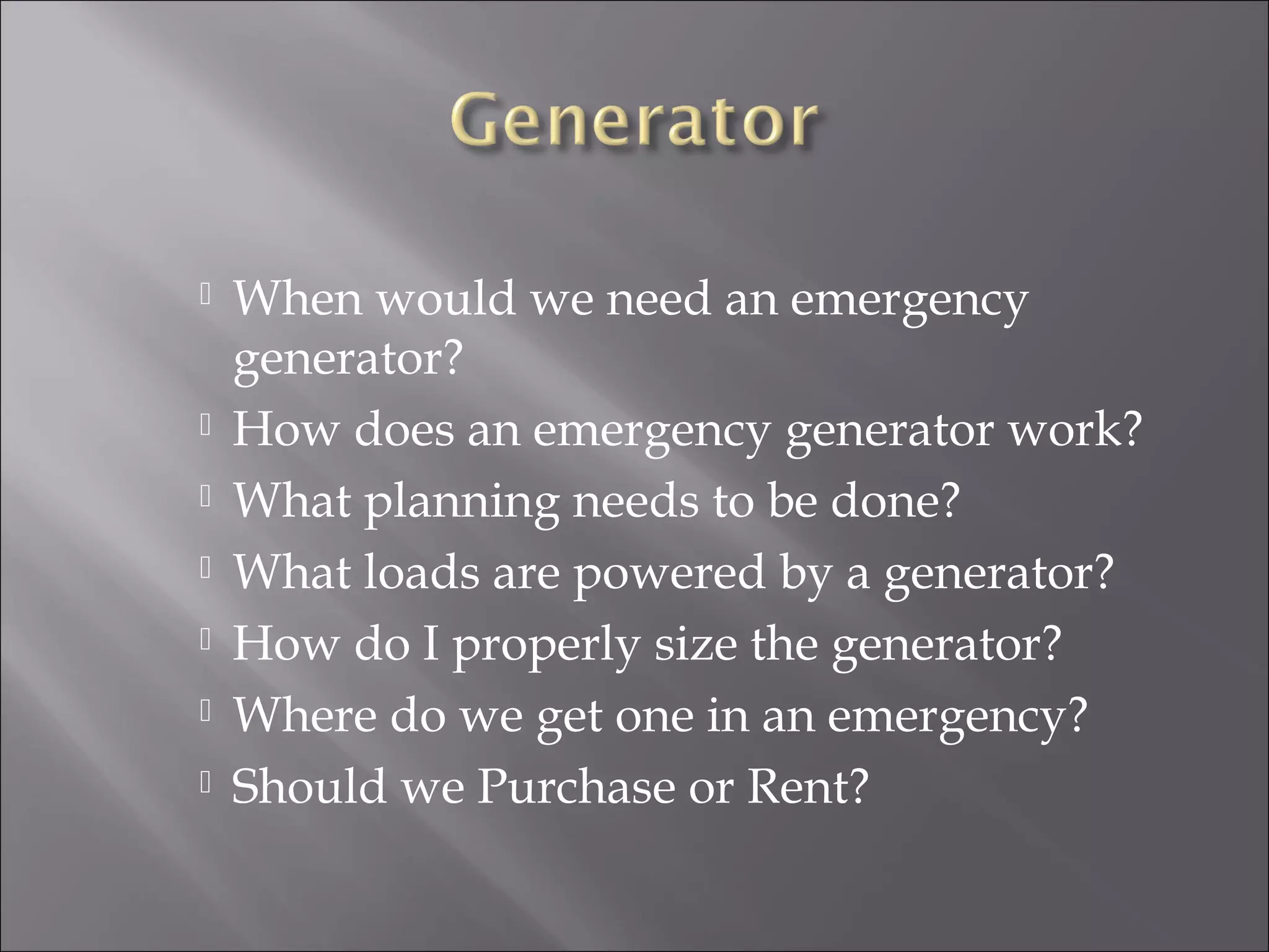 Generator 101 power point | PPT