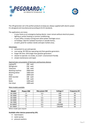 Generatori a GPL - LPG generators set | PDF