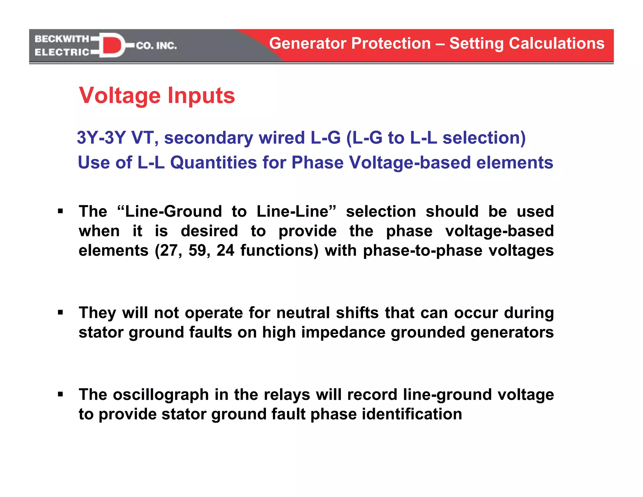 Generator protection calculations settings | PDF
