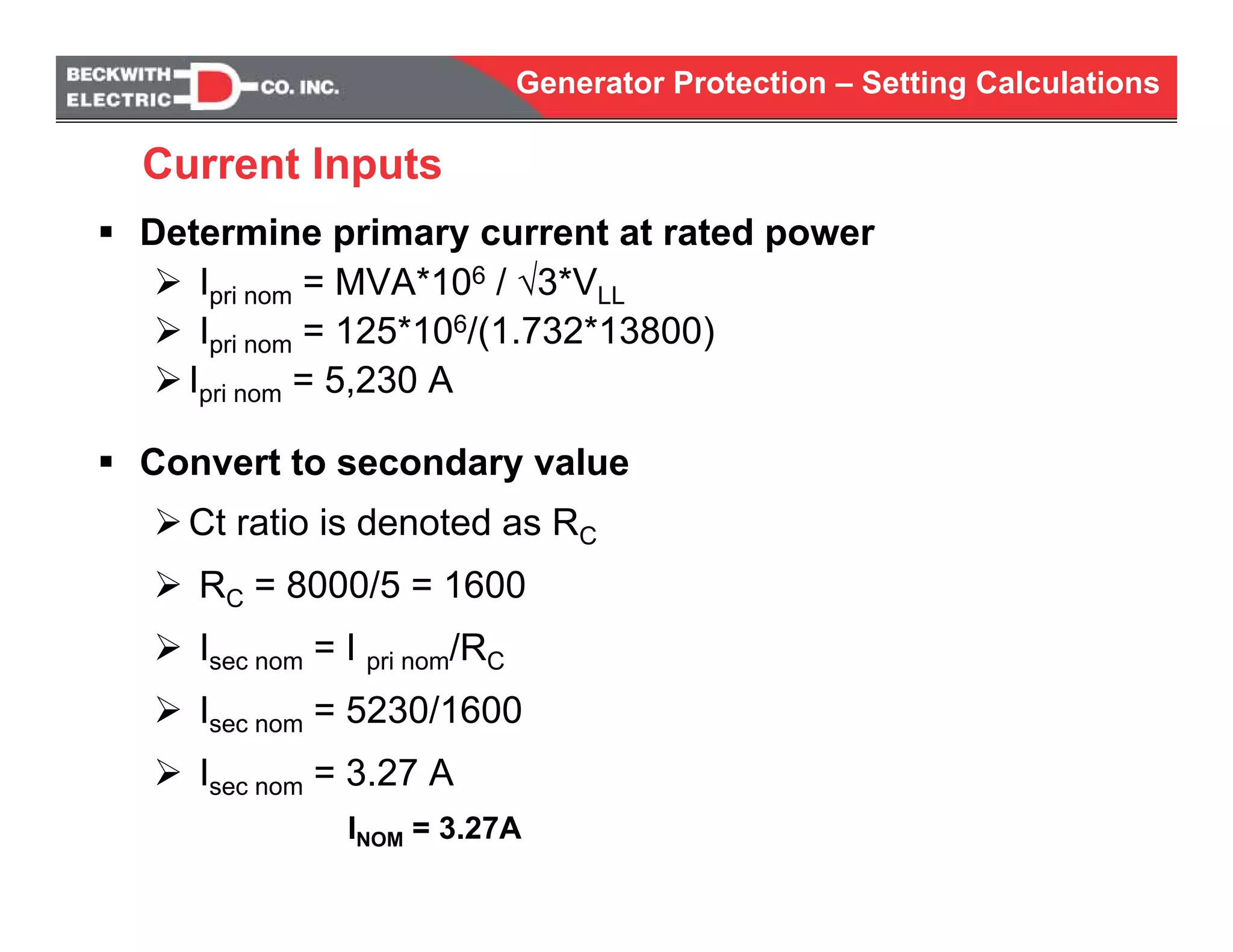 Generator protection calculations settings | PDF