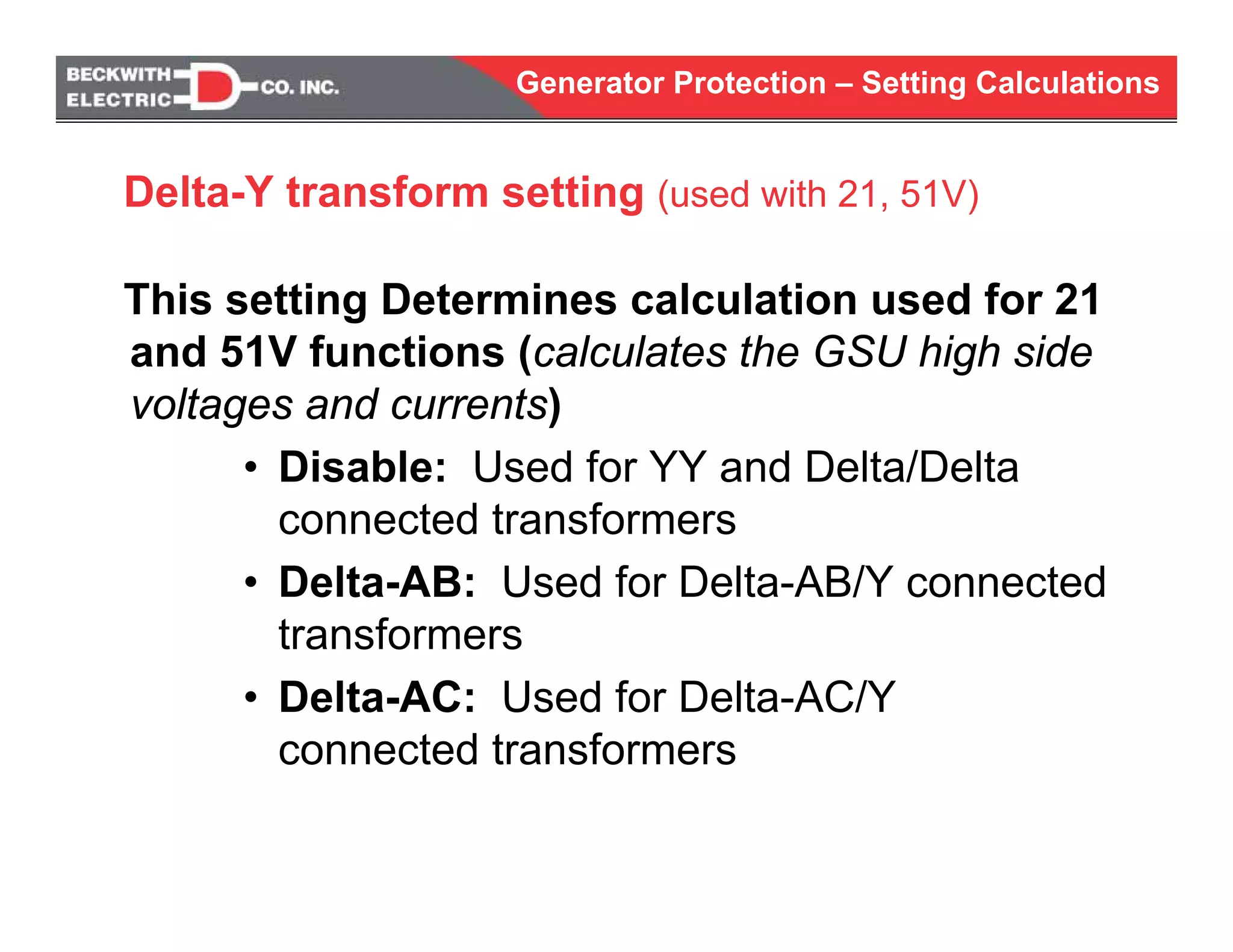 Generator protection calculations settings | PDF