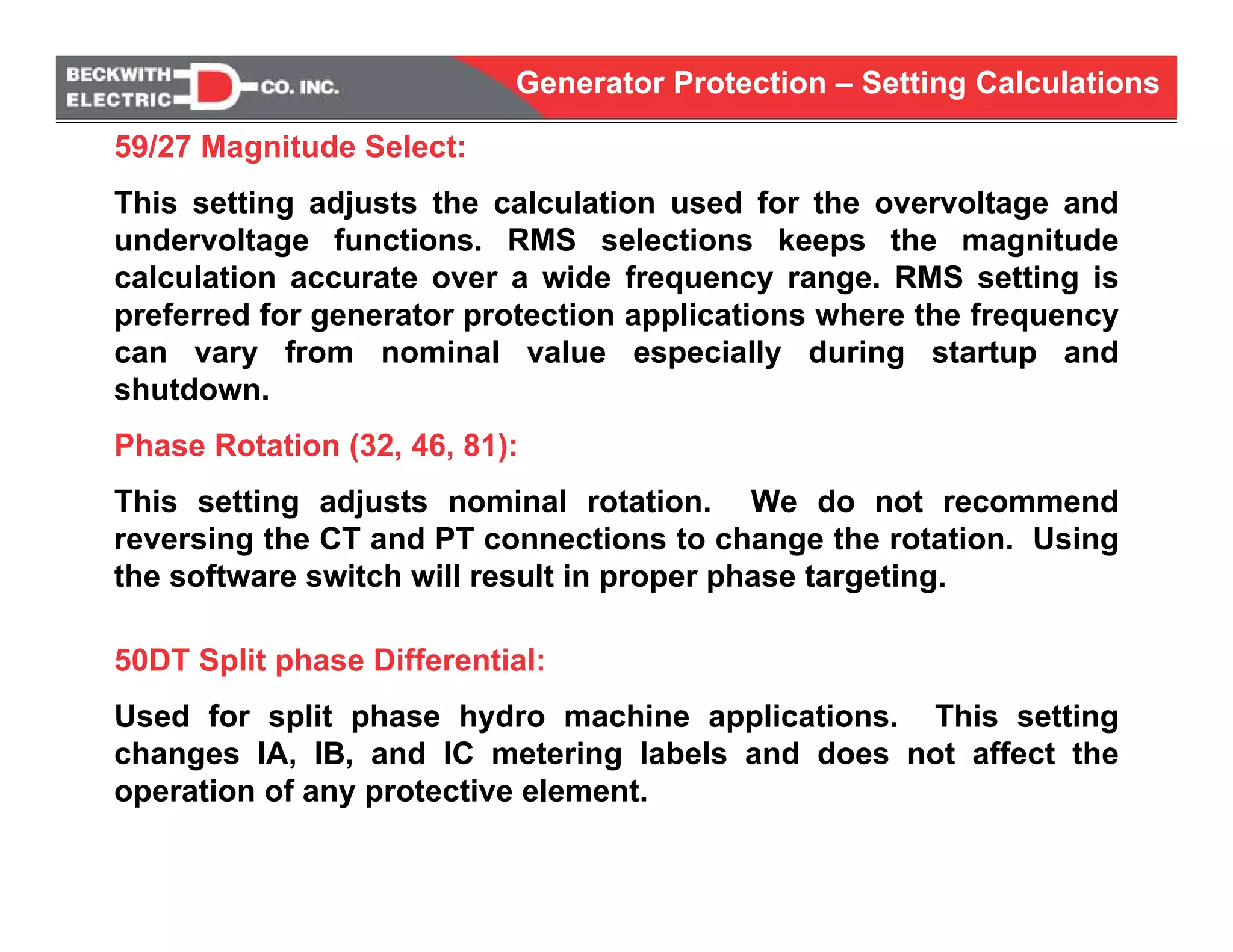 Generator protection calculations settings | PDF