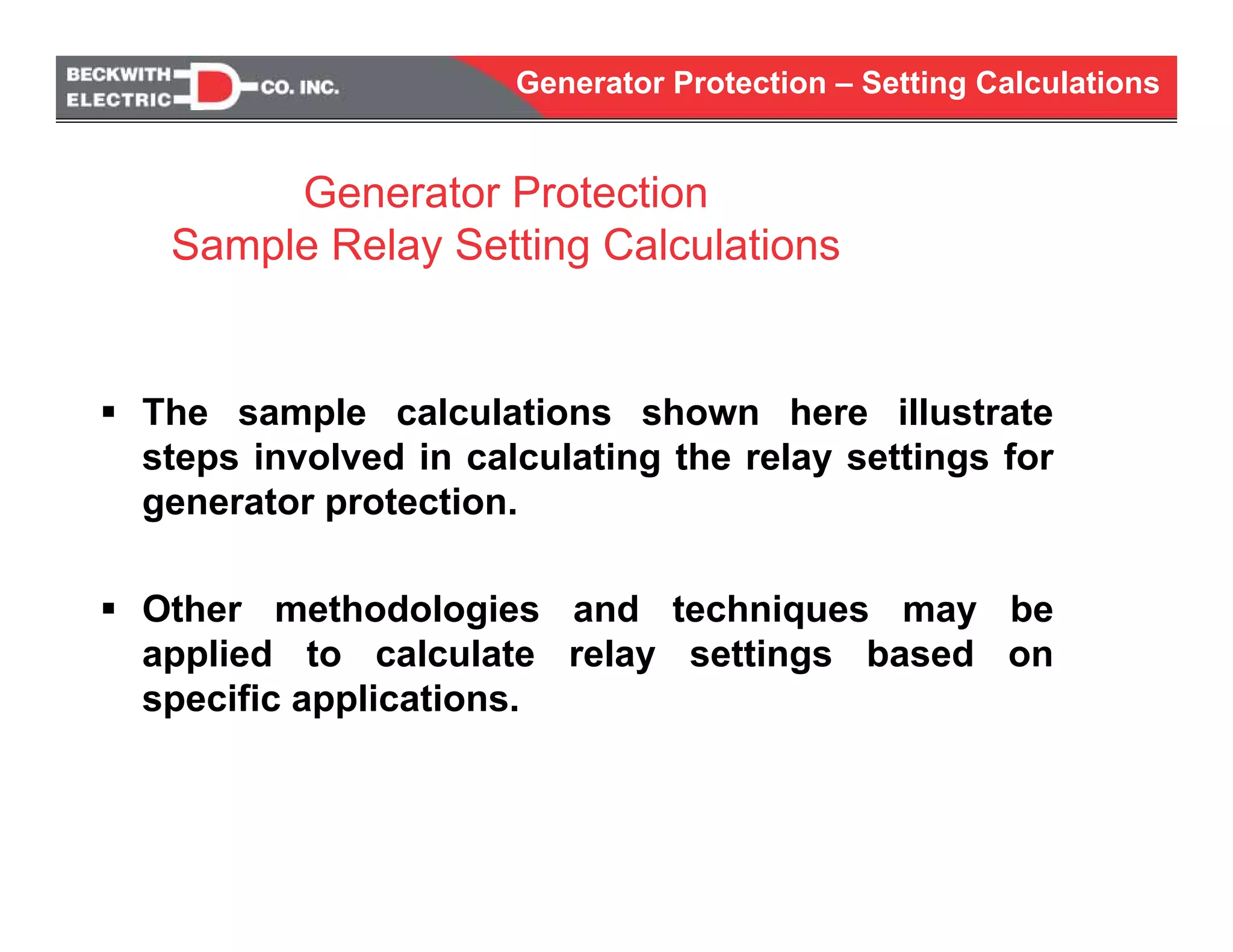 Generator protection calculations settings | PDF