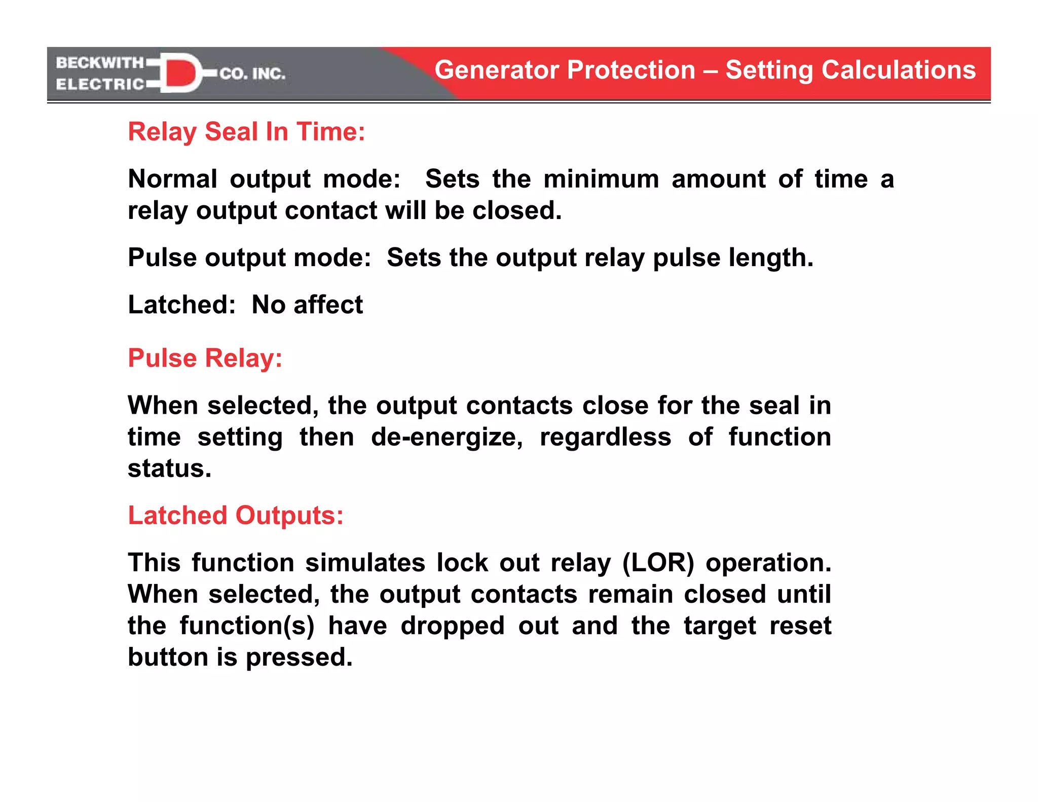 Generator protection calculations settings | PDF