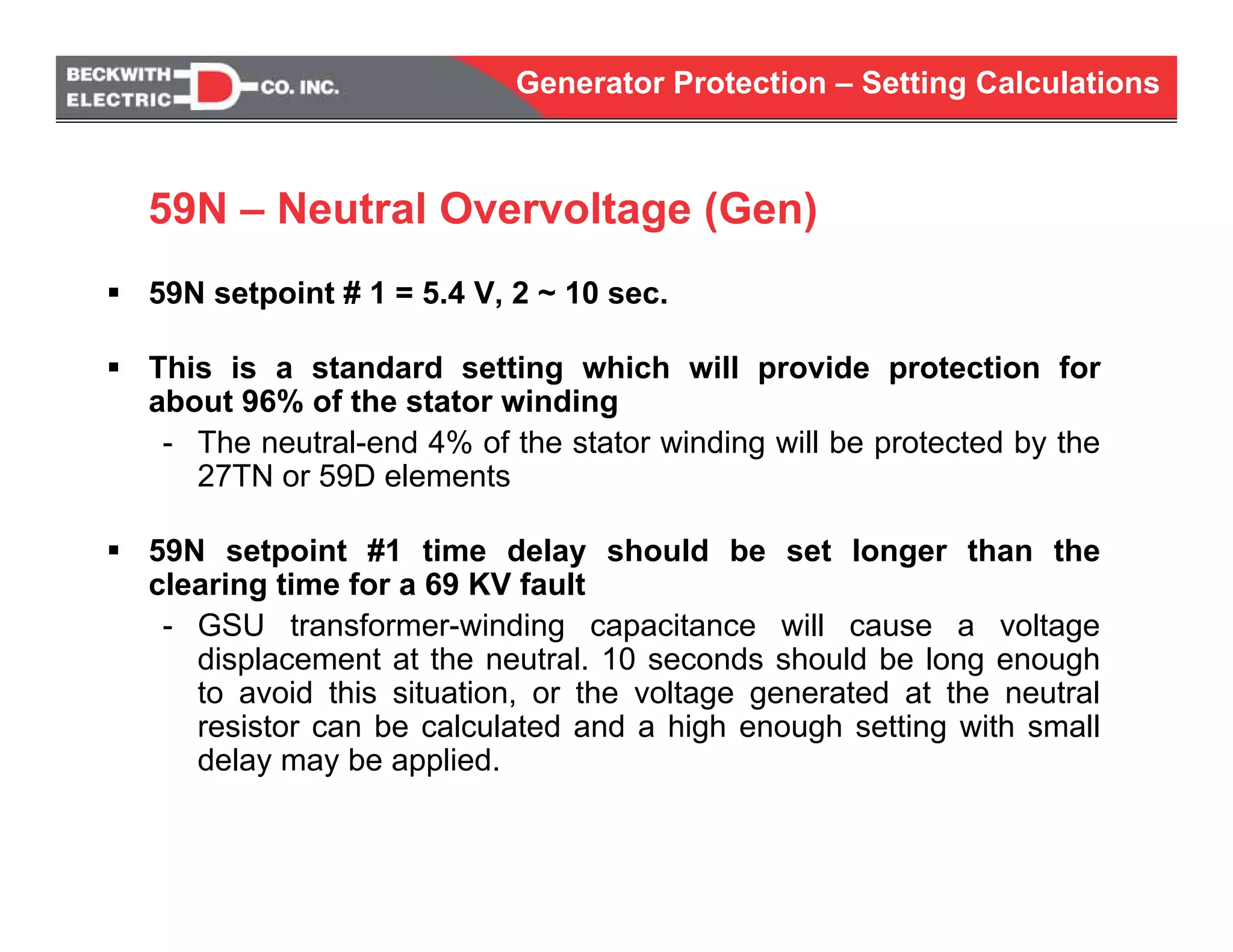 Generator protection calculations settings | PDF