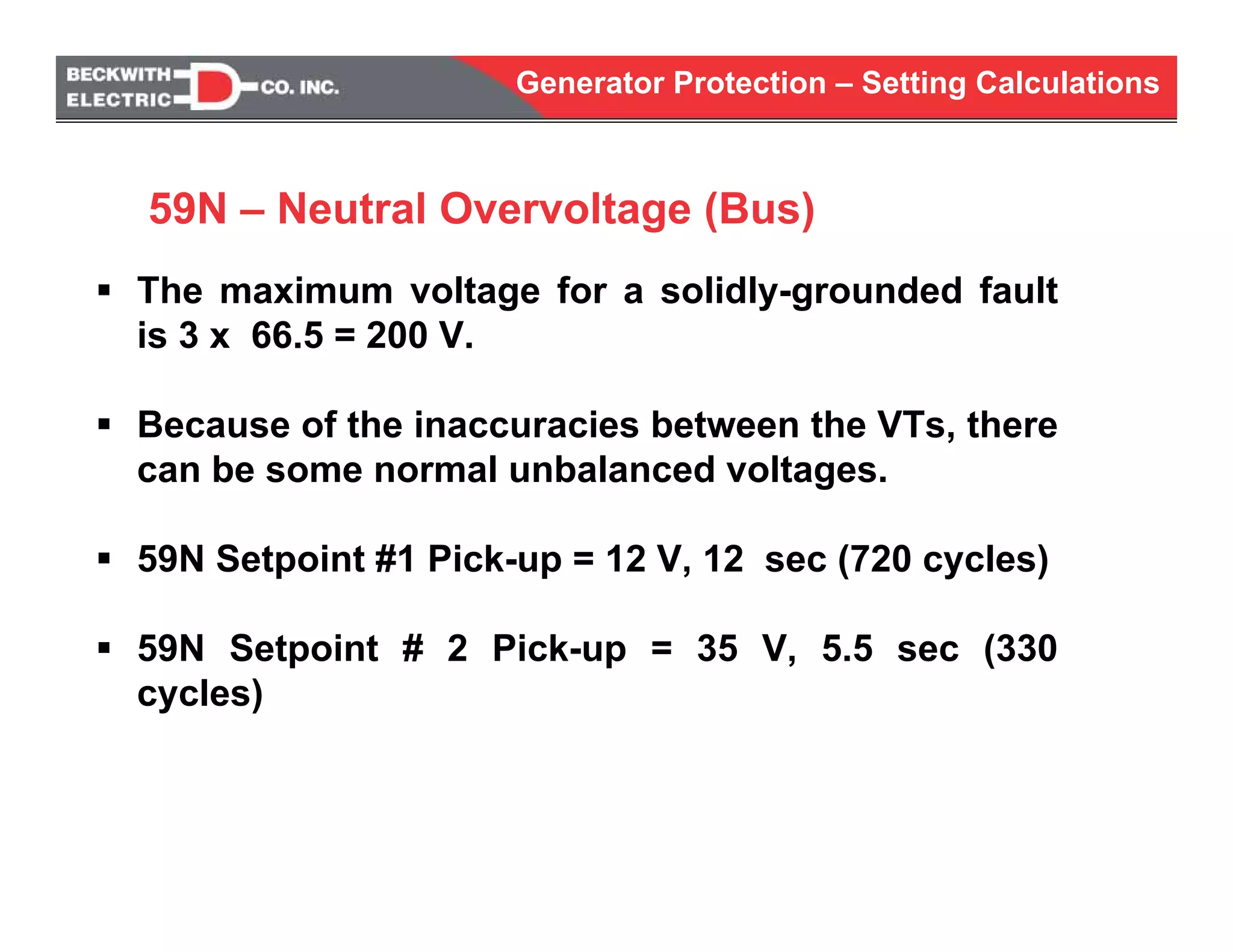 Generator protection calculations settings | PDF