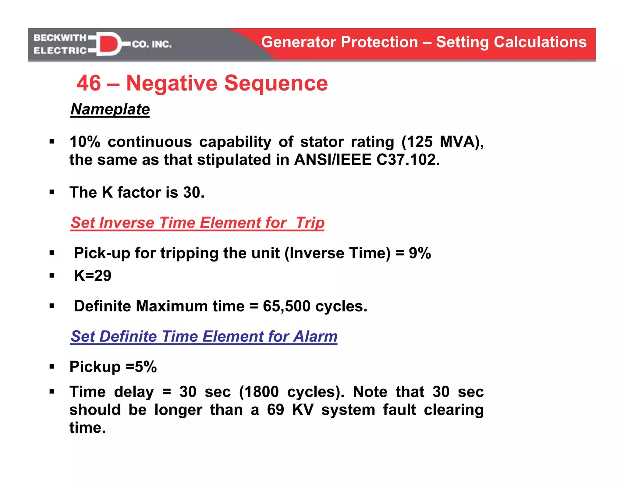 Generator protection calculations settings | PDF