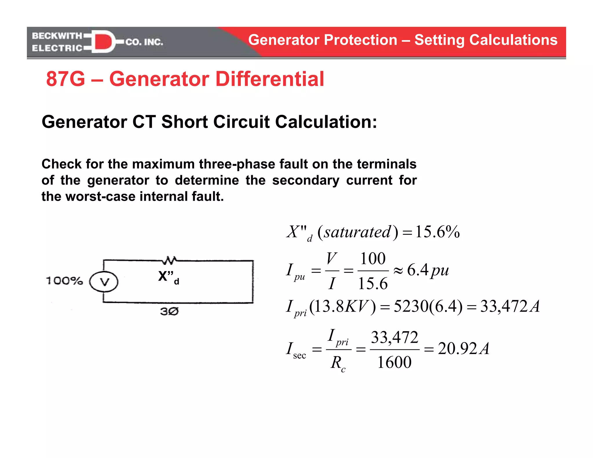 Generator protection calculations settings | PDF