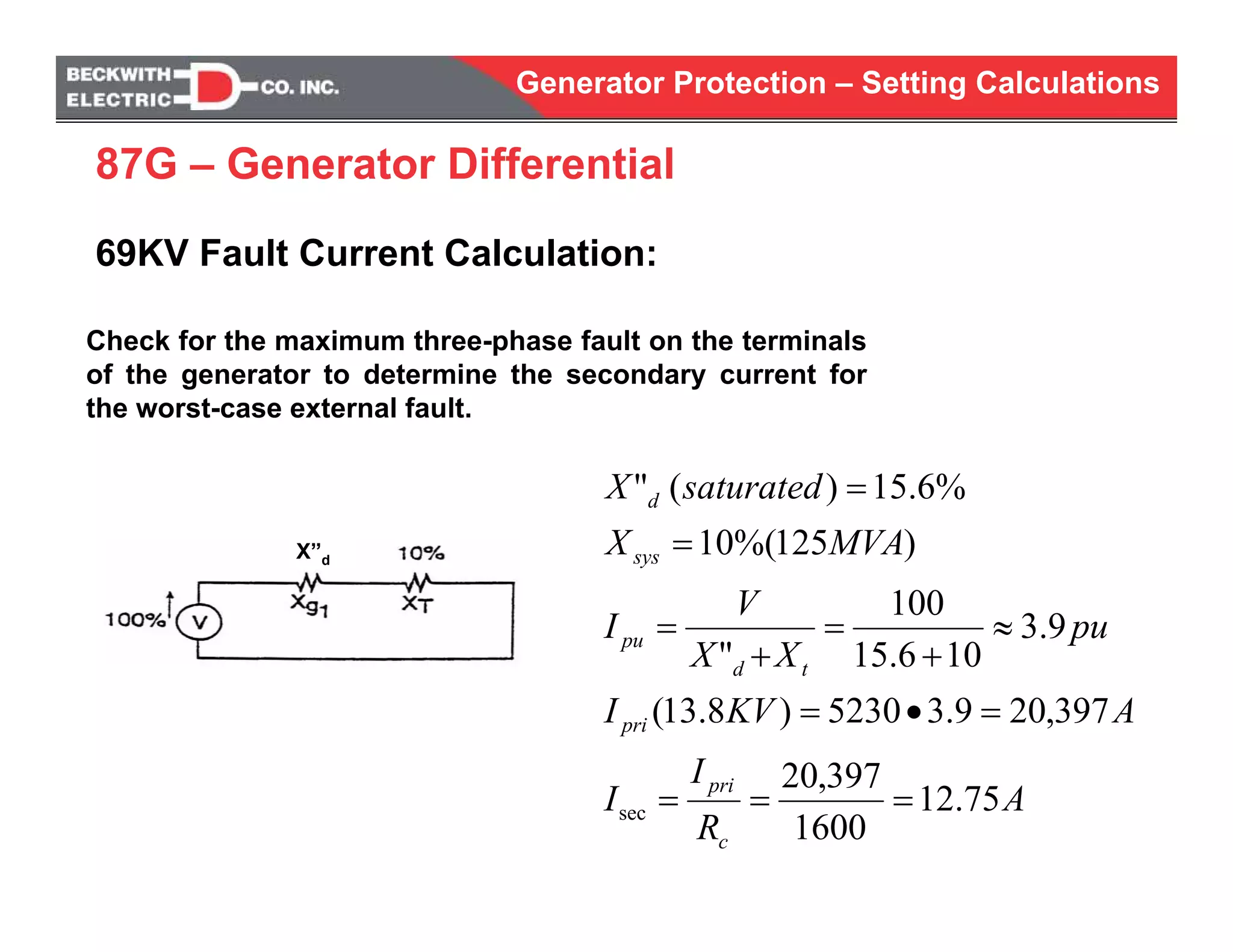 Generator protection calculations settings | PDF