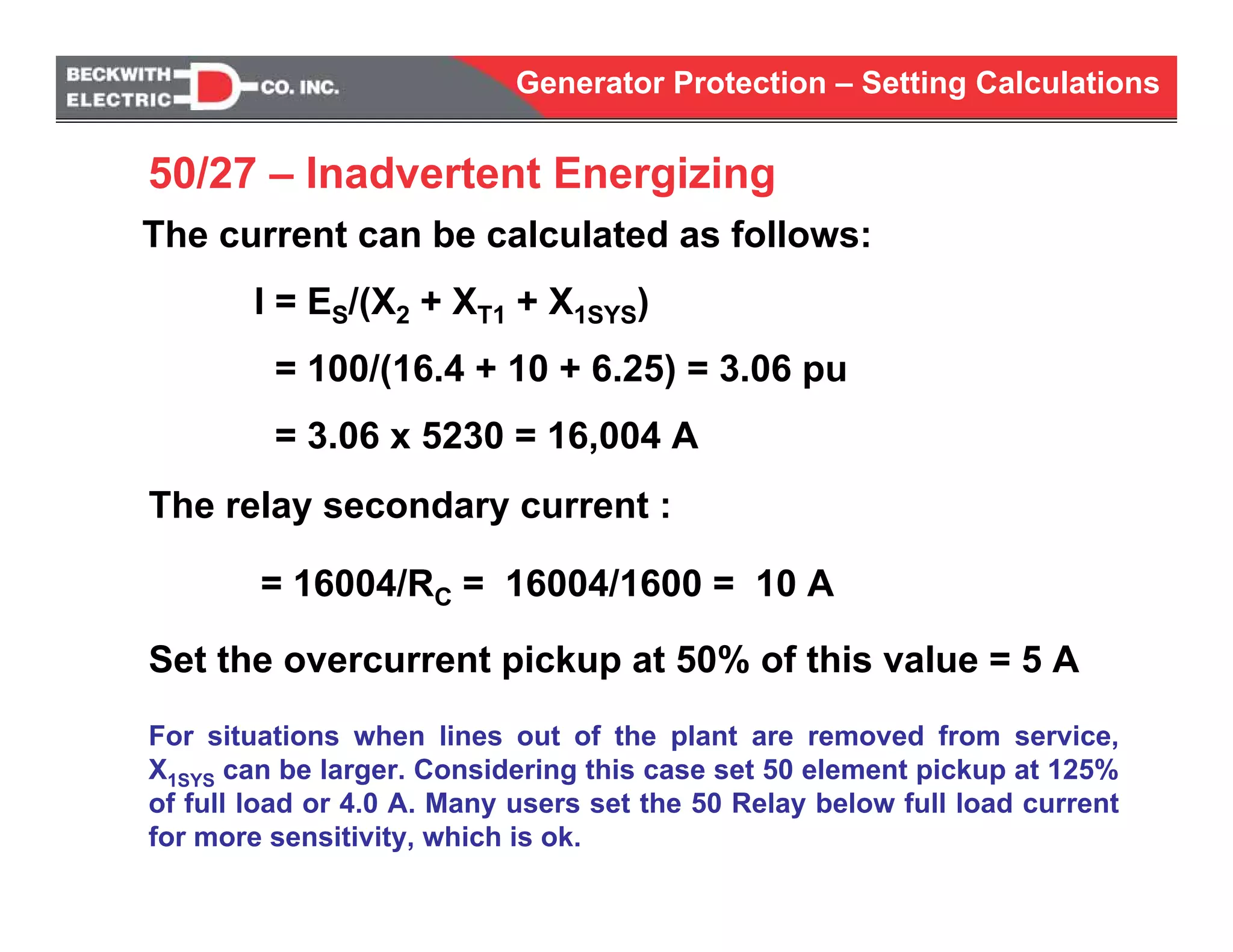 Generator protection calculations settings | PDF