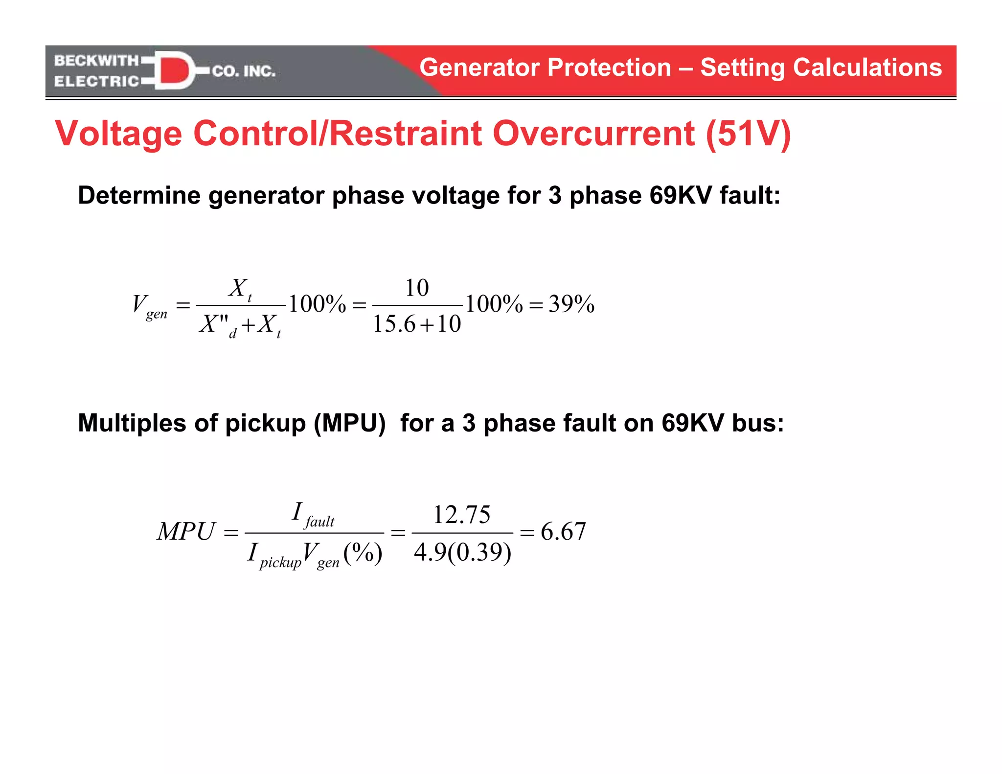 Generator protection calculations settings | PDF