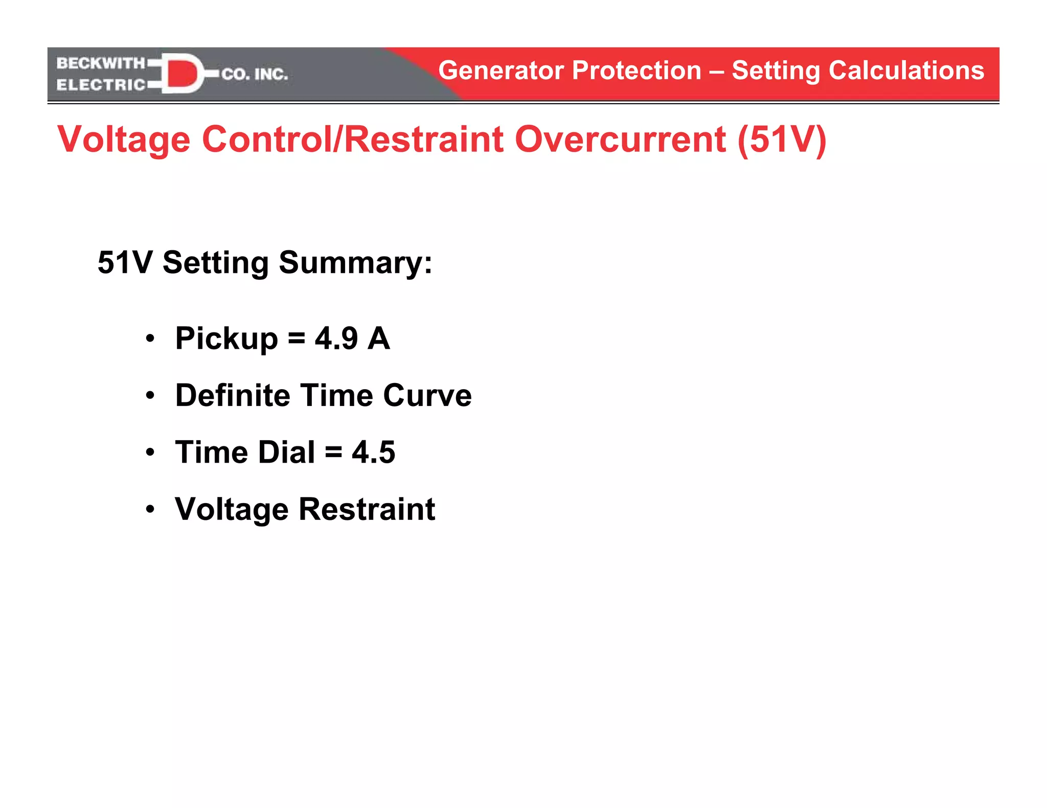 Generator protection calculations settings | PDF