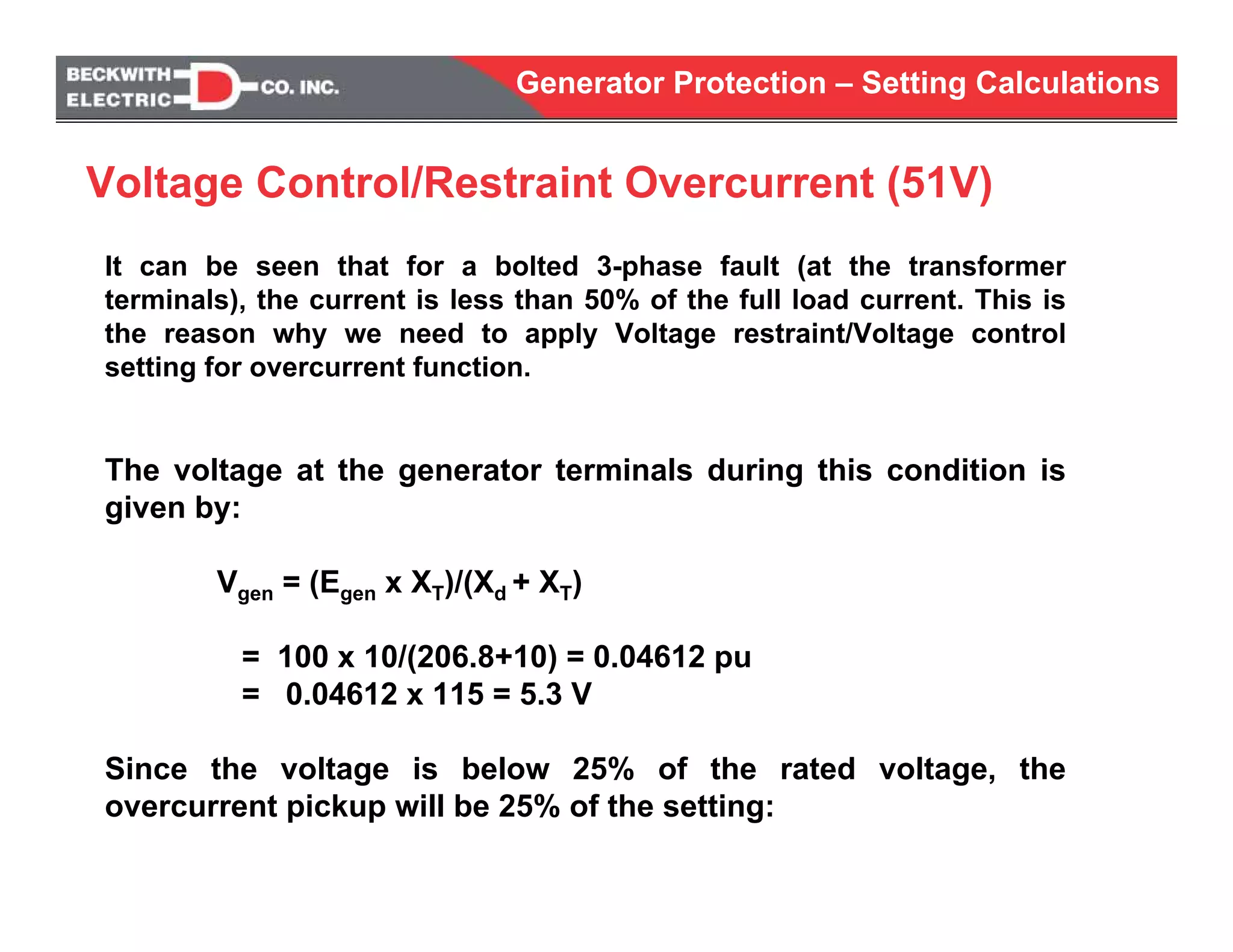 Generator protection calculations settings | PDF