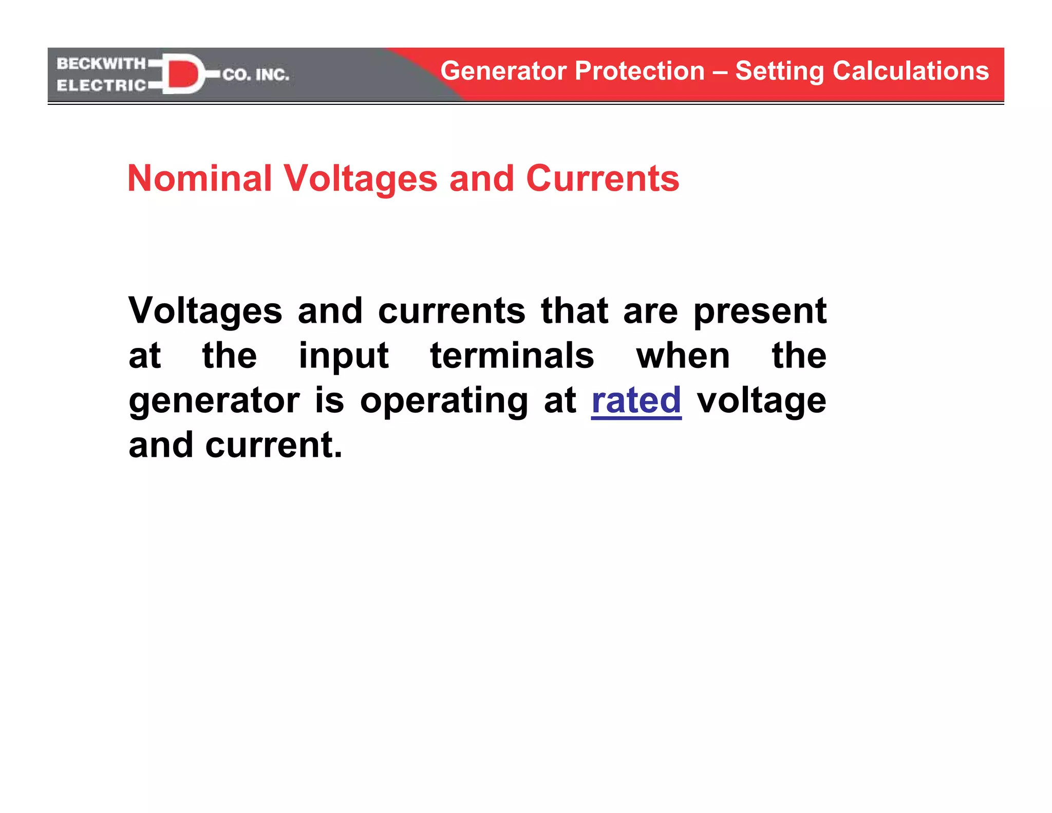 Generator protection calculations settings | PDF