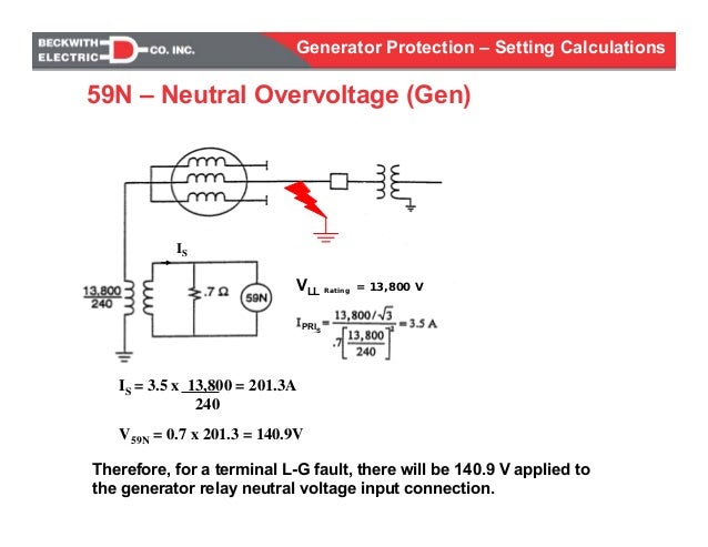 Generator protection calculations settings