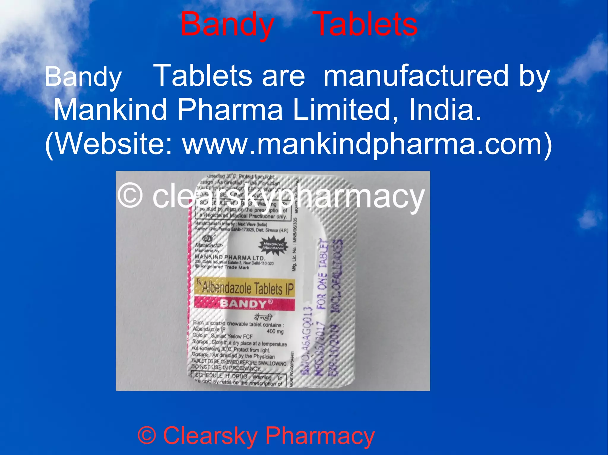 Generic Albendazole (Bandy Tablets) | ODP