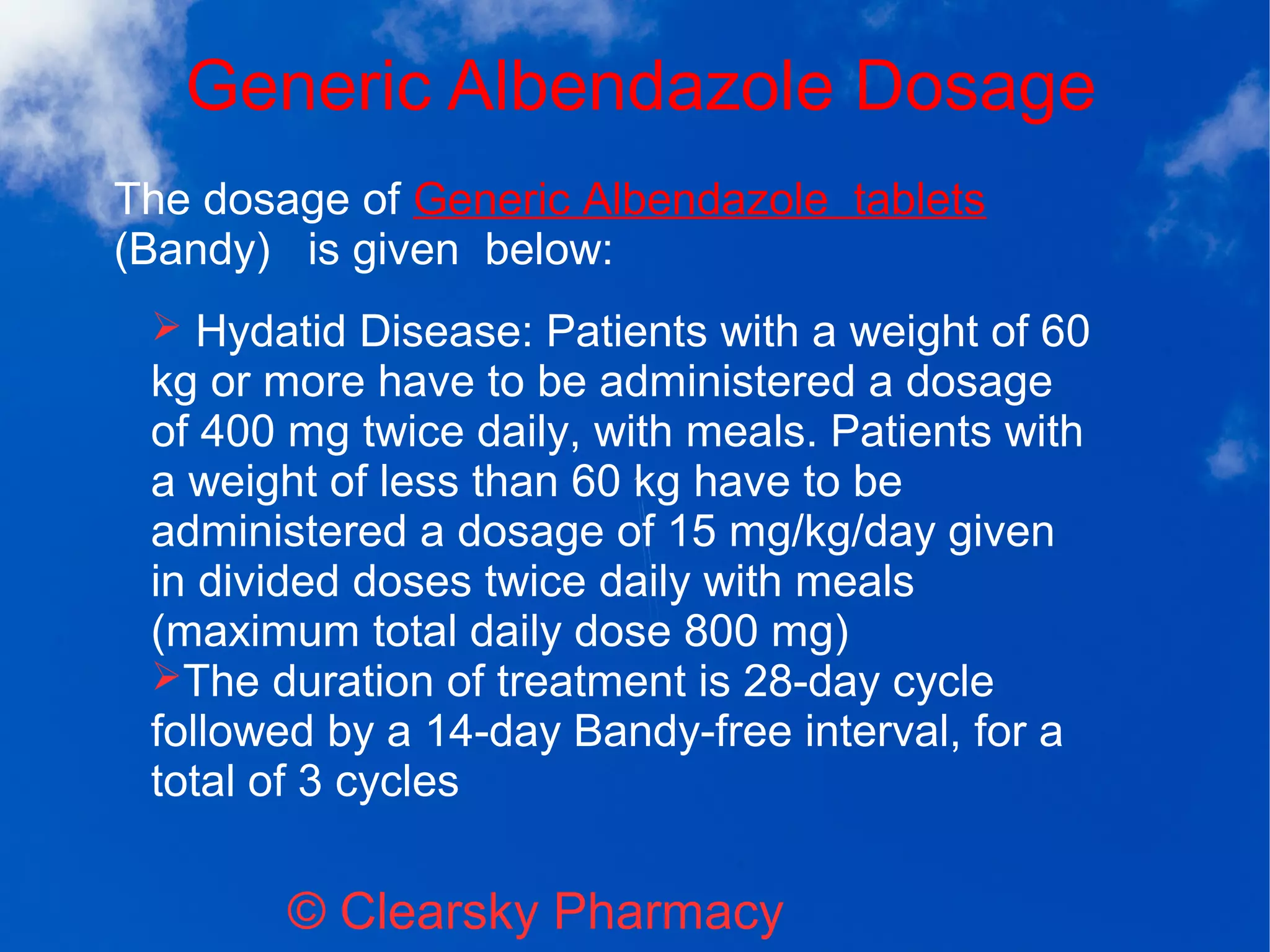 Generic Albendazole (Bandy Tablets) | ODP