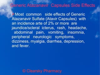 Generic Atazanavir Sulfate (Atavir Capsules) | ODP