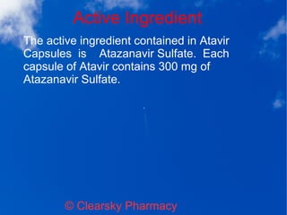 Generic Atazanavir Sulfate (Atavir Capsules) | ODP