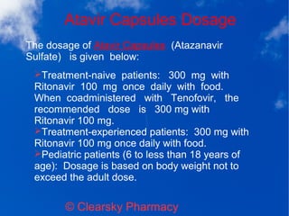 Generic Atazanavir Sulfate (Atavir Capsules) | ODP