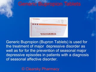 Generic Bupropion (Bupron Tablets) | ODP