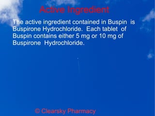 Generic Buspirone Hydrochloride Tablets (Buspin) | PPT