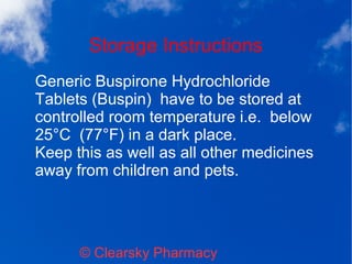 Generic Buspirone Hydrochloride Tablets (Buspin) | PPT