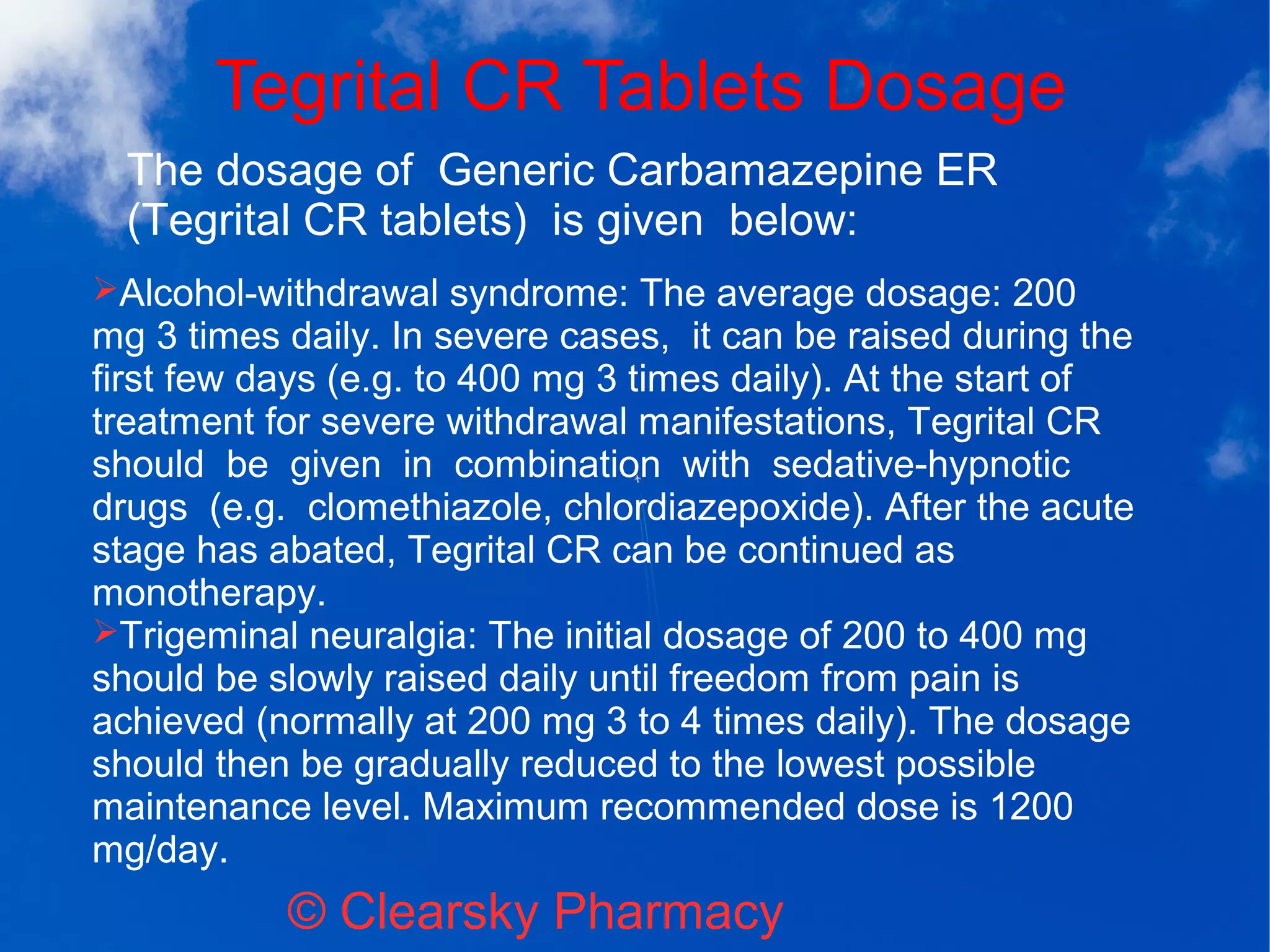 Generic Carbamazepine ER (Tegrital CR Tablets) | PPT
