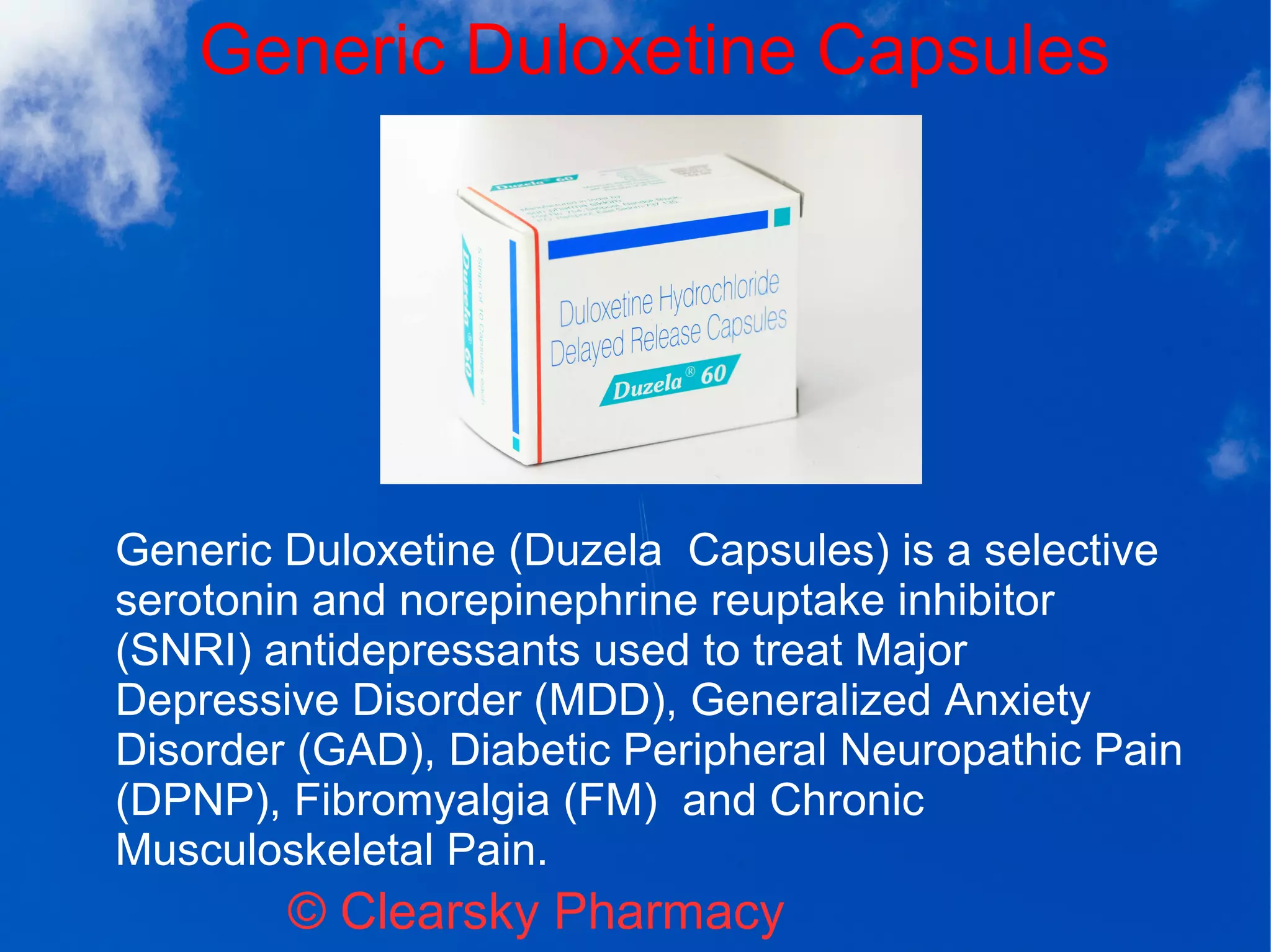 Generic Duloxetine (Duzela Capsules) | ODP