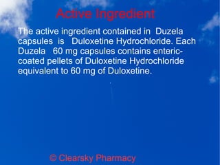 Generic Duloxetine (Duzela Capsules) | ODP