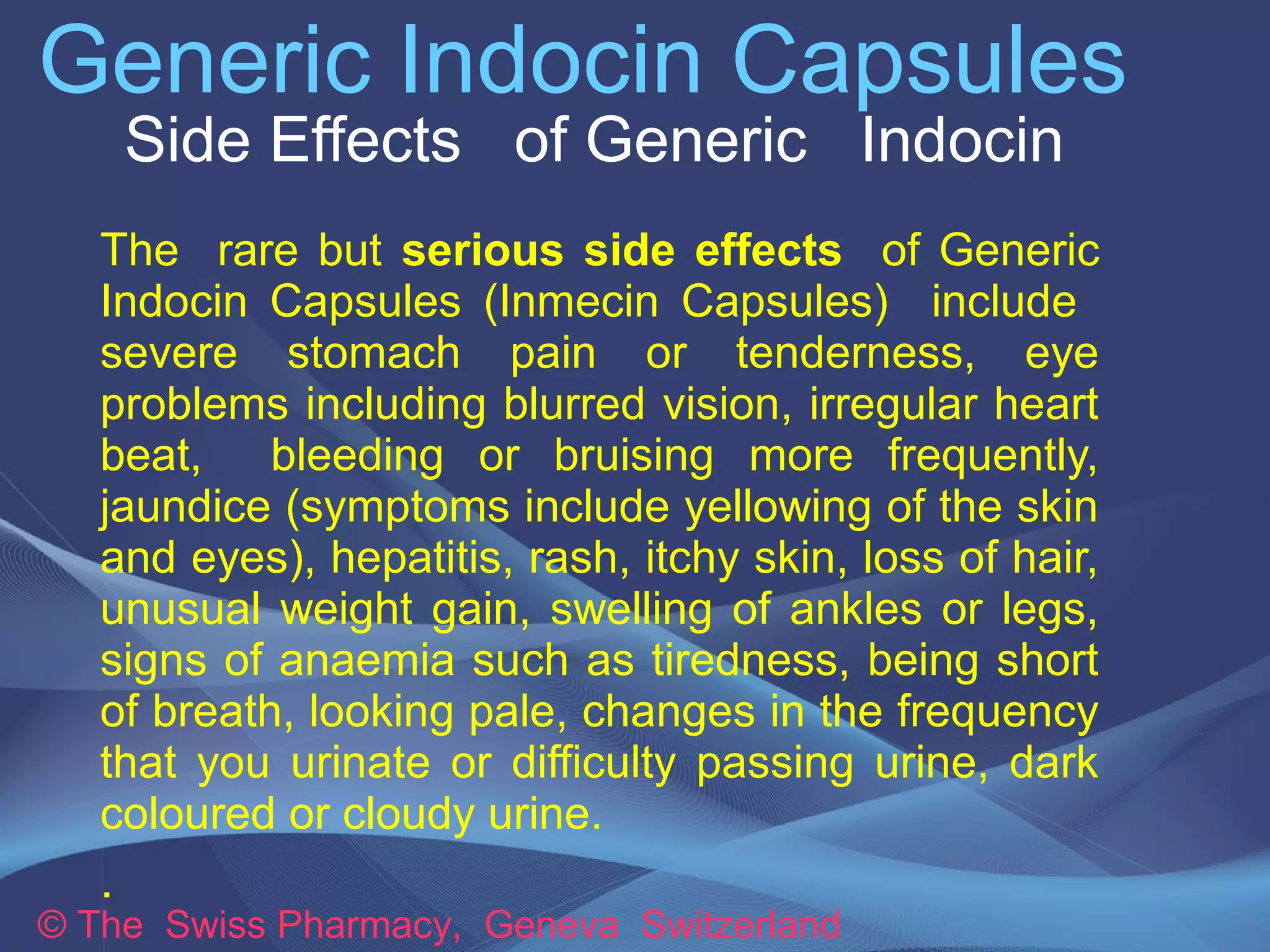 Generic Indocin Capsules for Treatment of Arthritis, Bursitis and ...