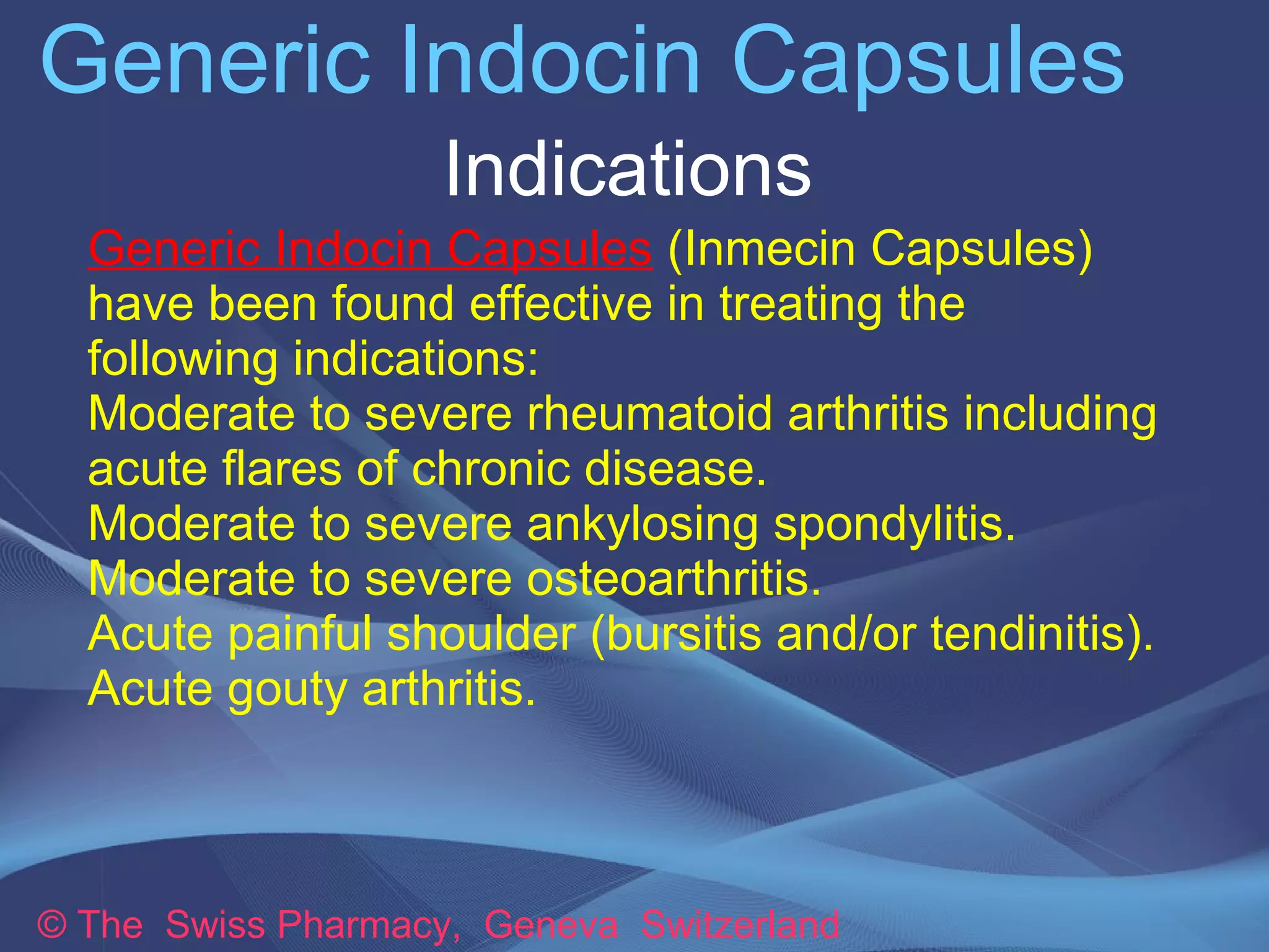 Generic Indocin Capsules for Treatment of Arthritis, Bursitis and ...