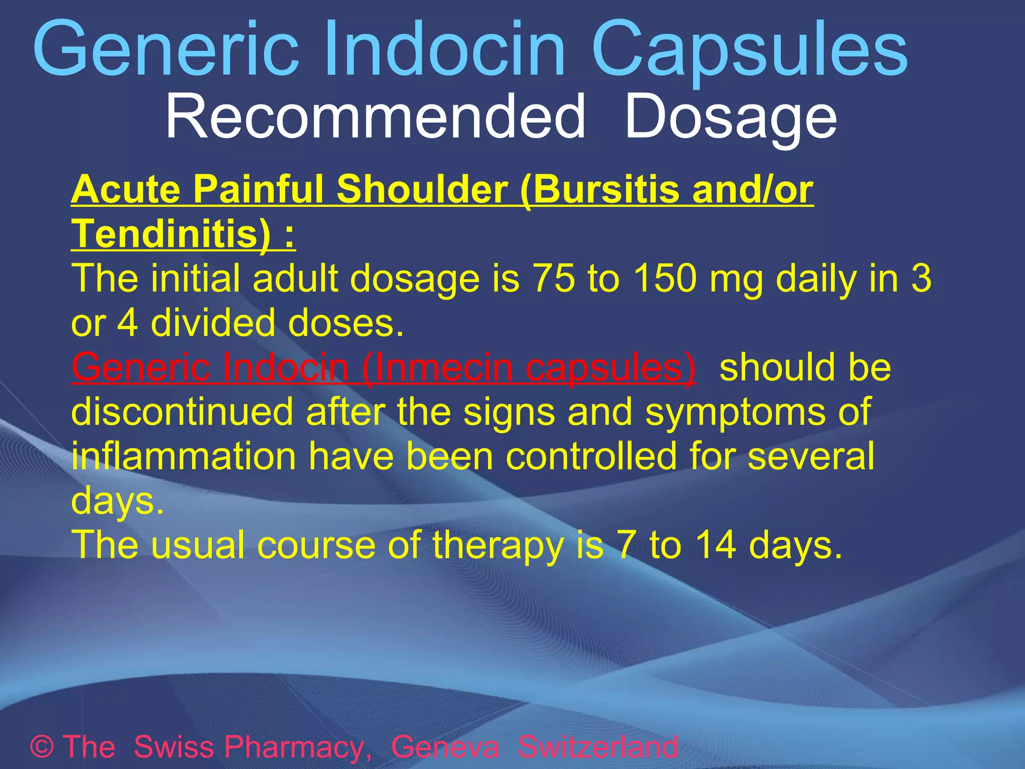 Generic Indocin Capsules for Treatment of Arthritis, Bursitis and ...