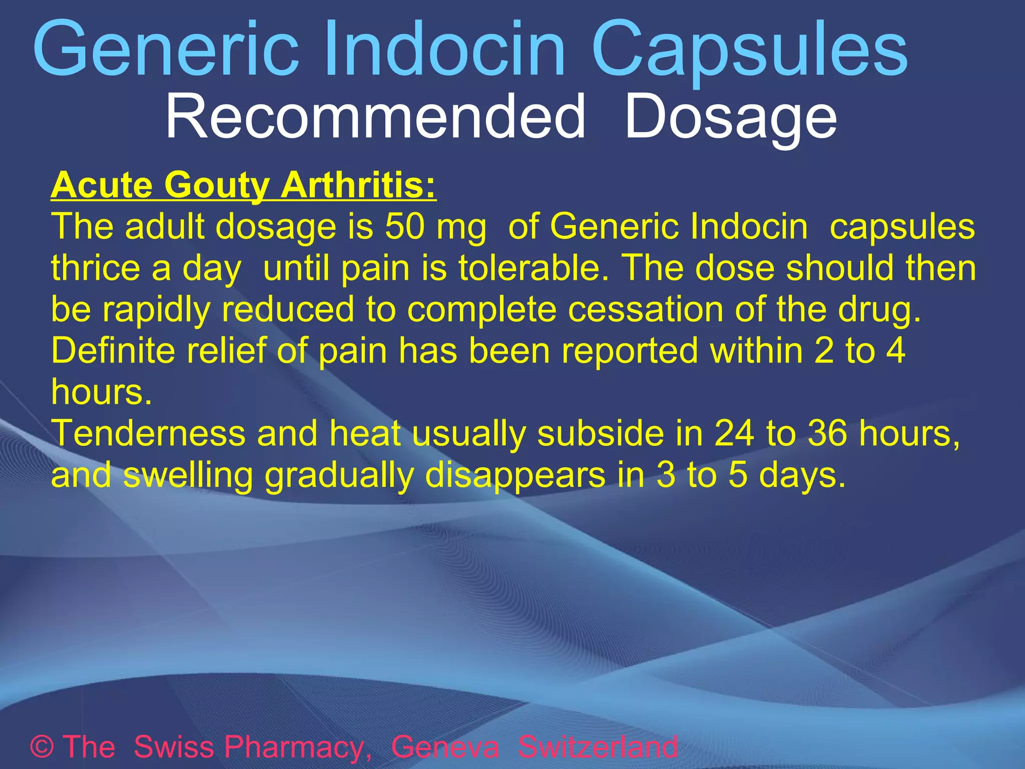 Generic Indocin Capsules for Treatment of Arthritis, Bursitis and ...