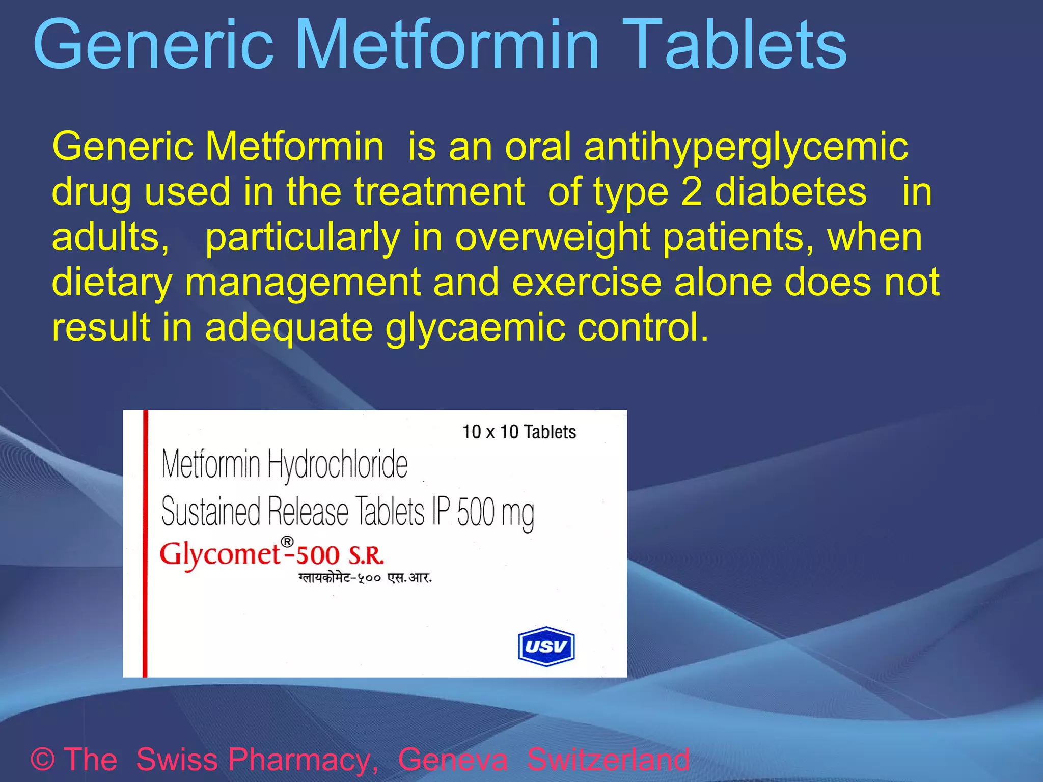 Generic Metformin Tablets for Treatment of Type 2 Diabetes (Non-Insulin ...