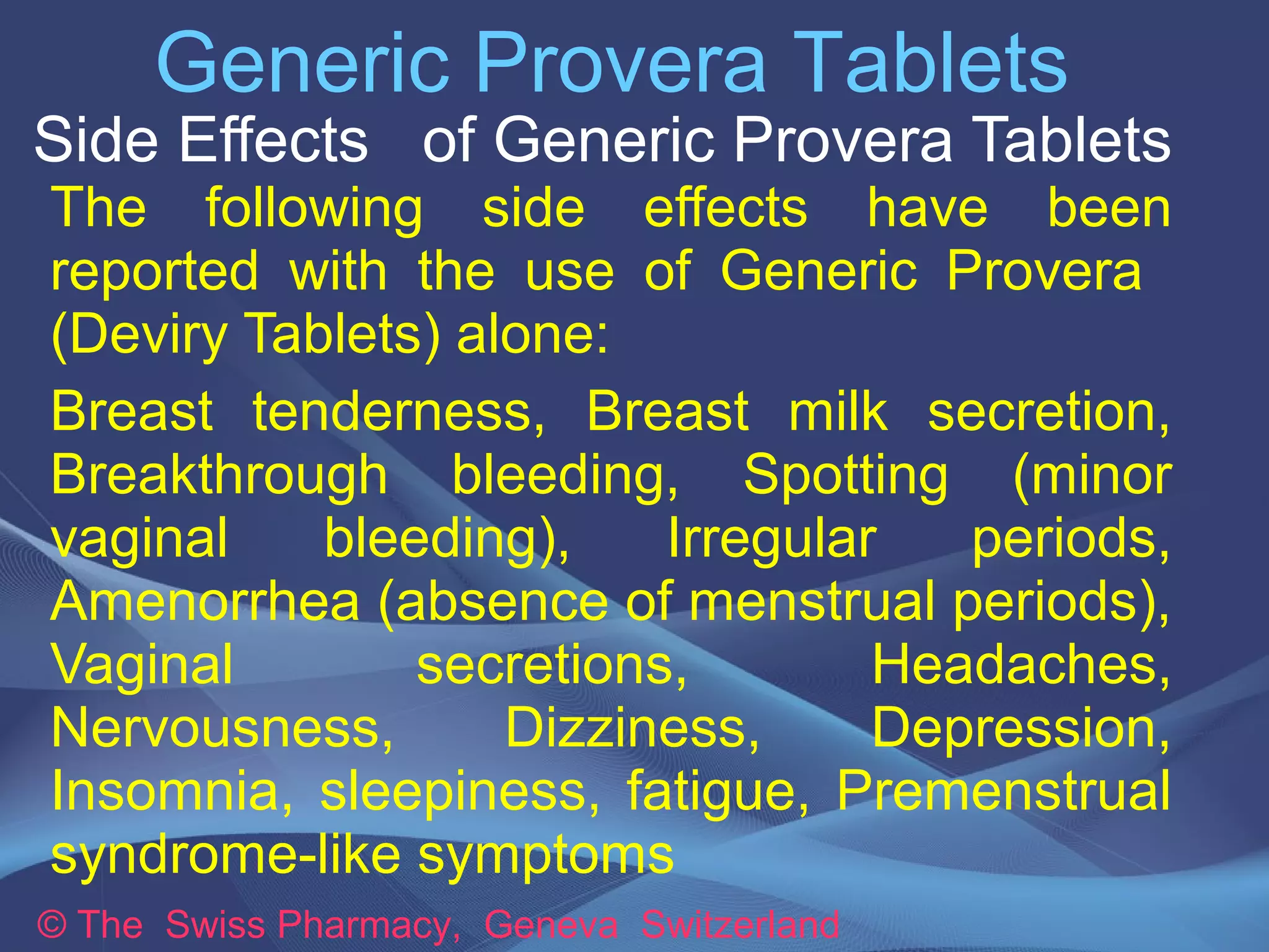 Generic Provera Tablets for treatment of Secondary Amenorrhea ...