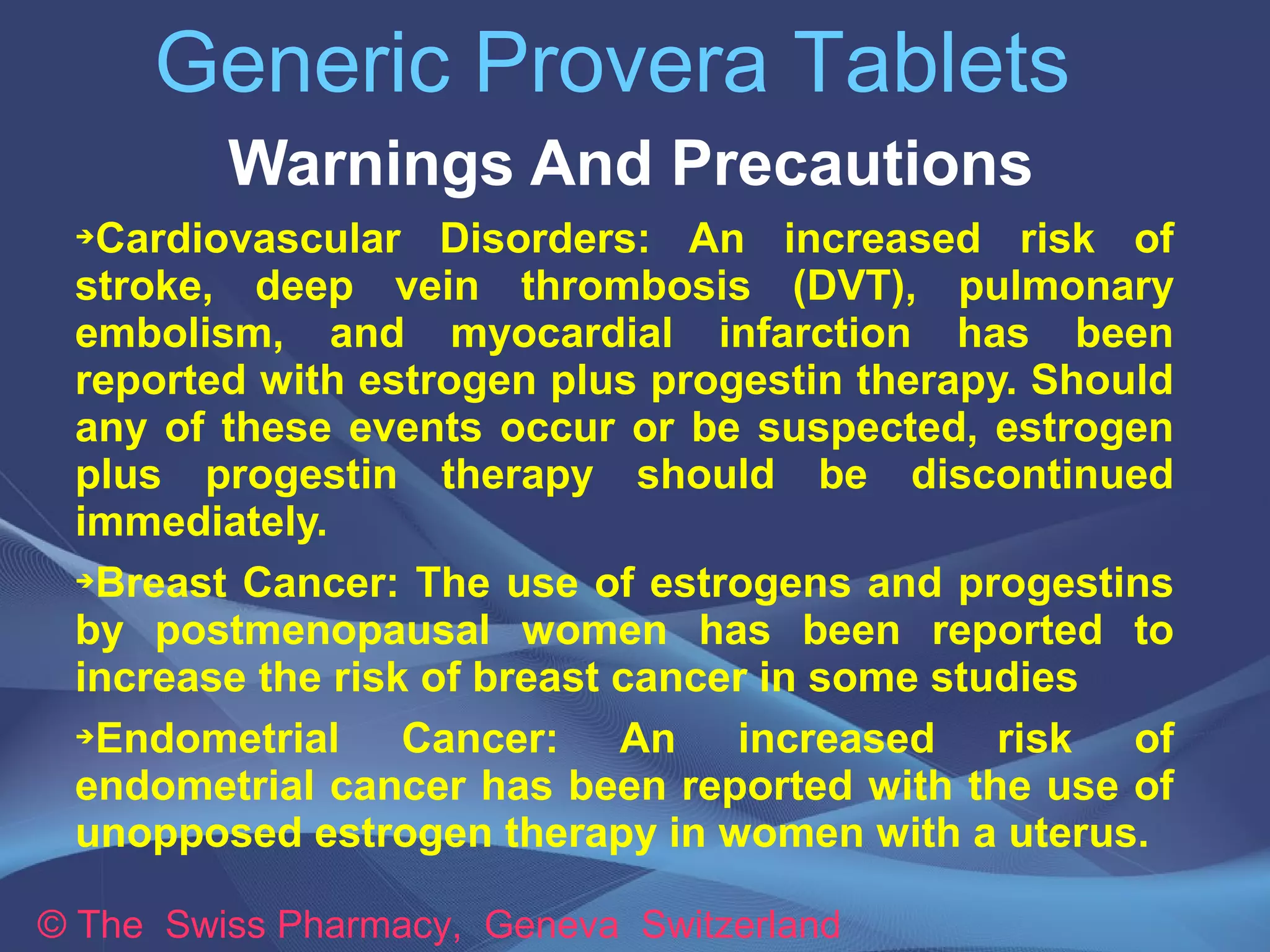 Generic Provera Tablets for treatment of Secondary Amenorrhea ...