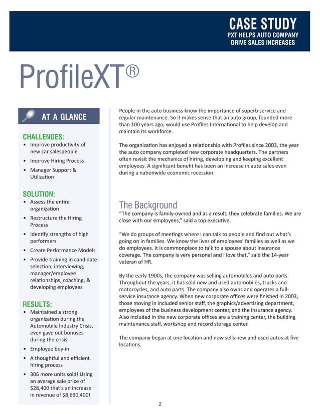 Profile XT helps auto company drive sales increases-sbp | PDF