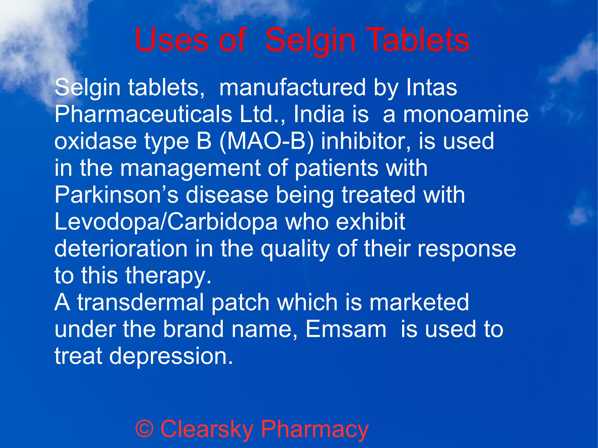 Generic Selegiline Tablets (Selgin) | PPT
