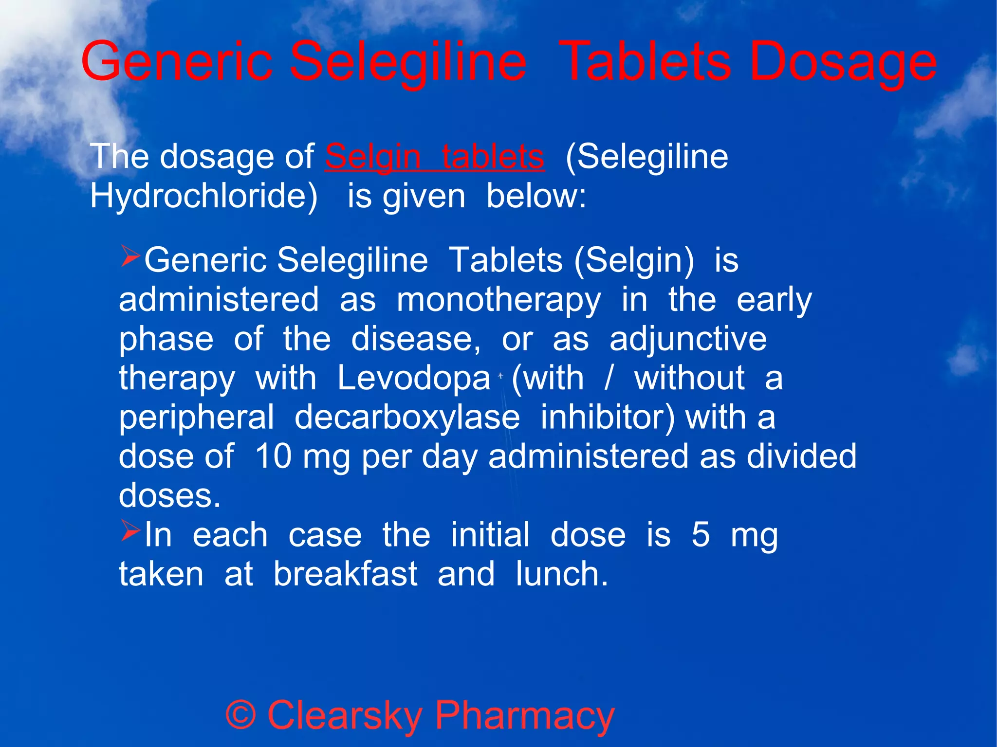 Generic Selegiline Tablets (Selgin) | PPT