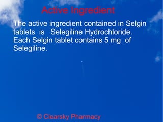 Generic Selegiline Tablets (Selgin) | PPT