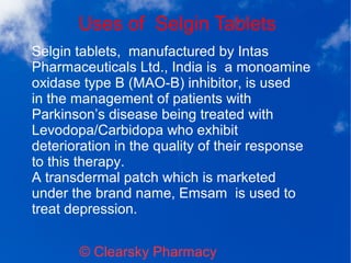 Generic Selegiline Tablets (Selgin) | PPT