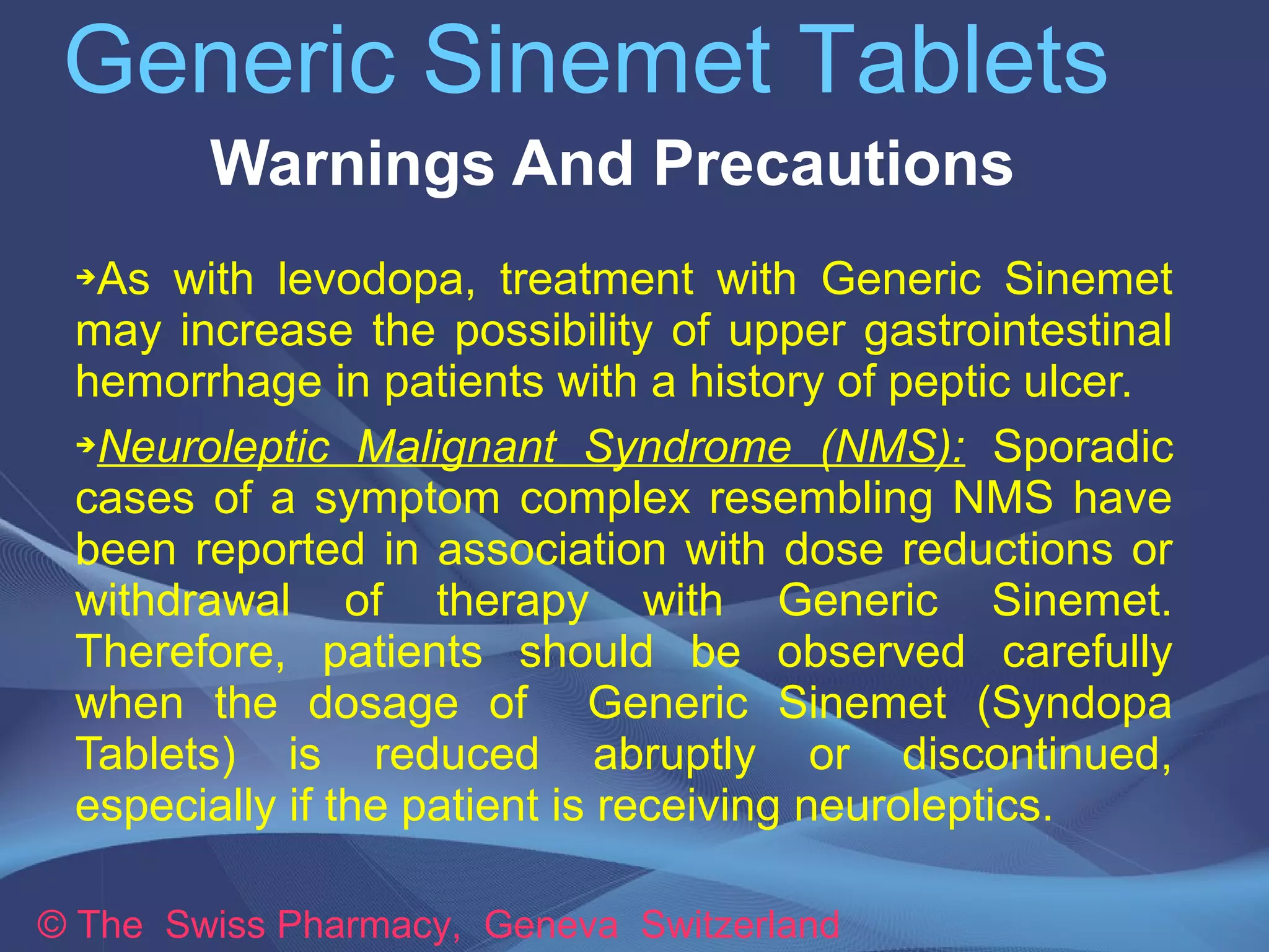 Generic Sinemet Tablets for Treatment of Parkinson's Disease and ...