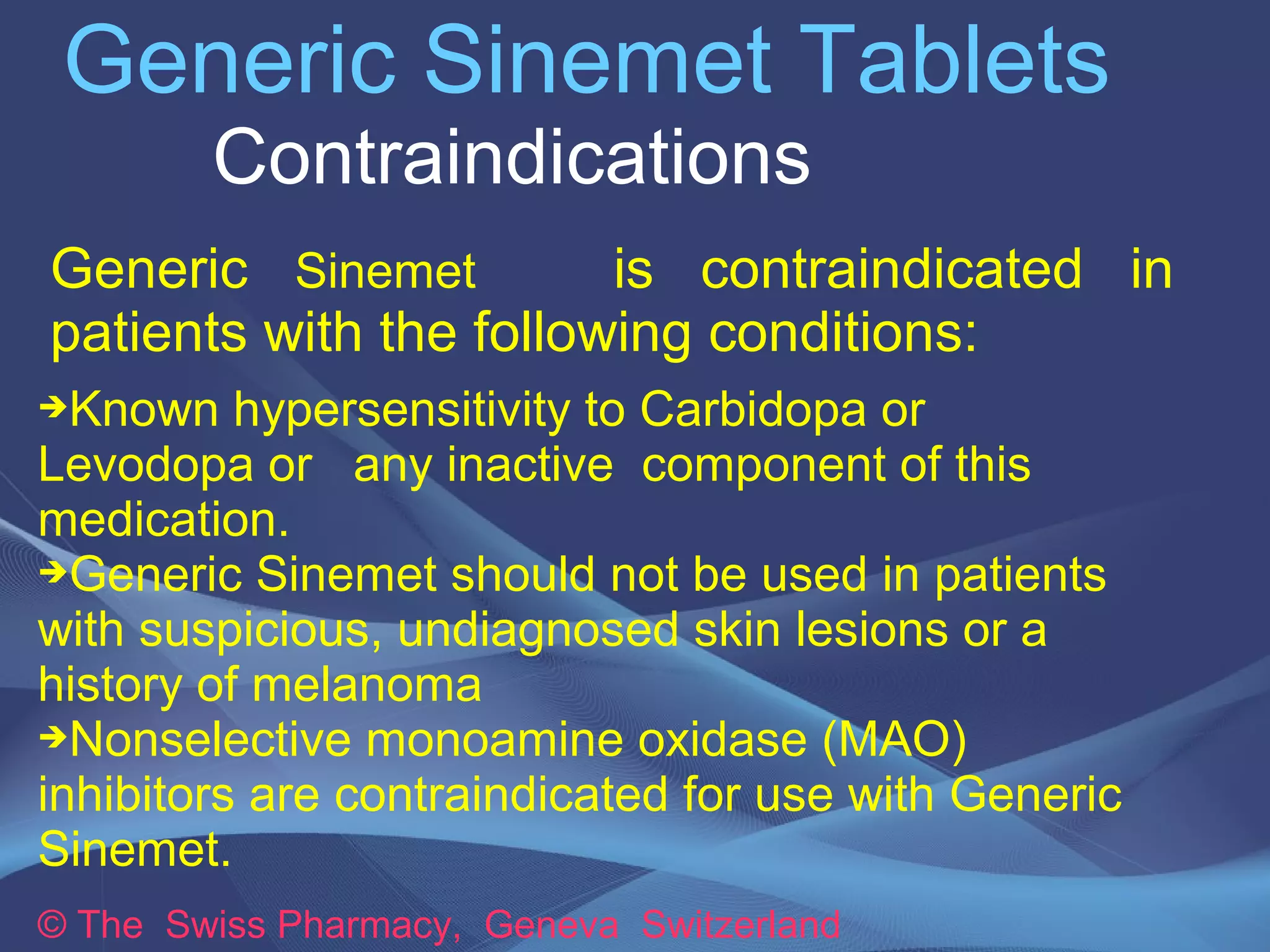 Generic Sinemet Tablets for Treatment of Parkinson's Disease and ...
