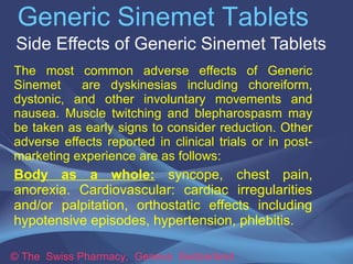 Generic Sinemet Tablets for Treatment of Parkinson's Disease and ...