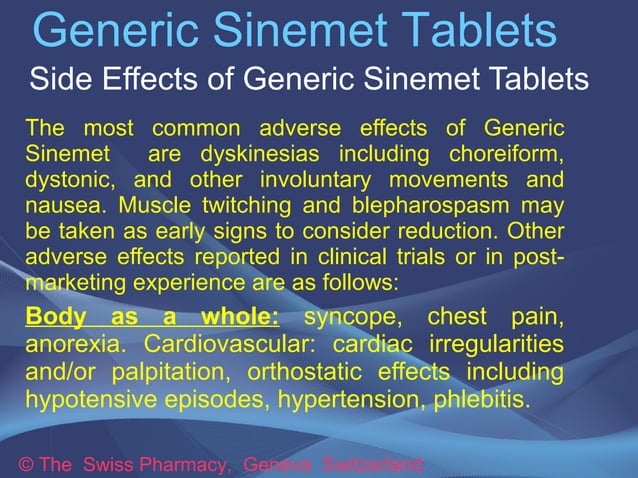 Generic Sinemet Tablets for Treatment of Parkinson's Disease and ...